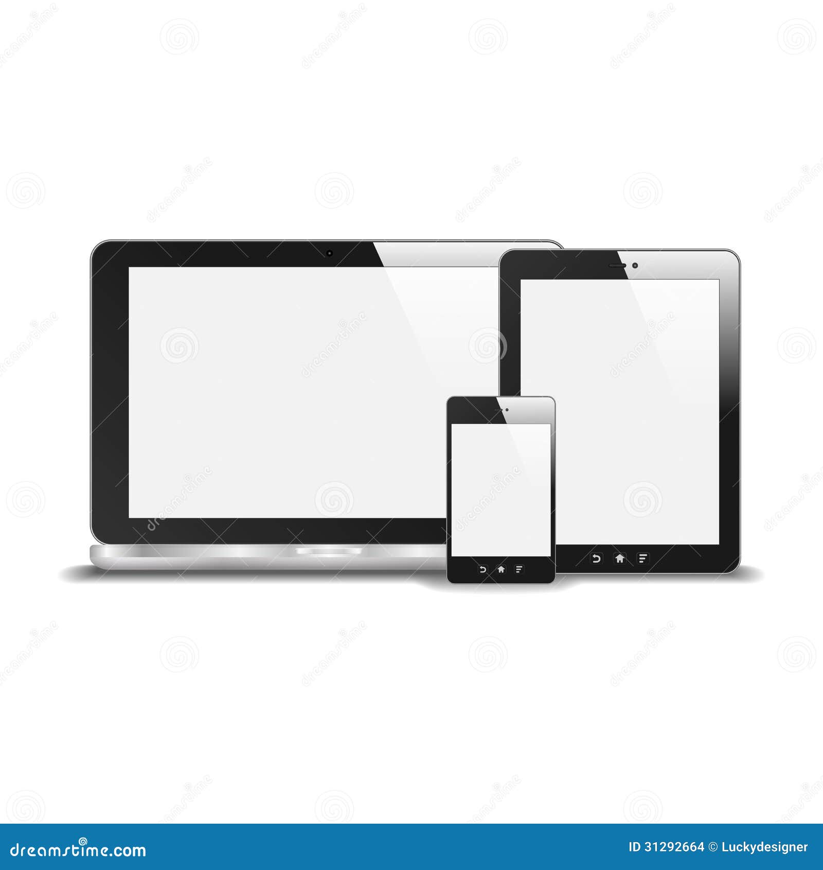 Realistic Notebook, Smart Phone and Tablet PC with Blank Screen Stock ...