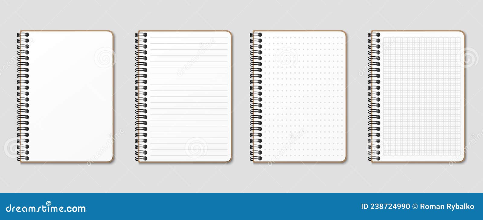 Realistic Notepad. Lined, Gridded and Dotted Sheets. Blank Sheets of ...