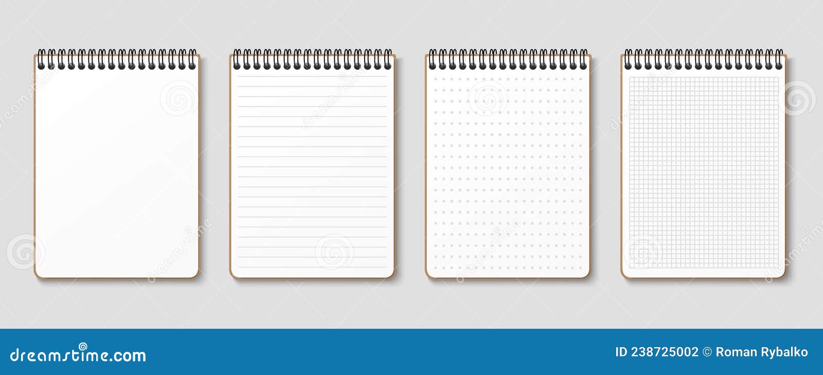 Realistic Notepad. Lined, Gridded and Dotted Sheets. Blank Sheets of ...