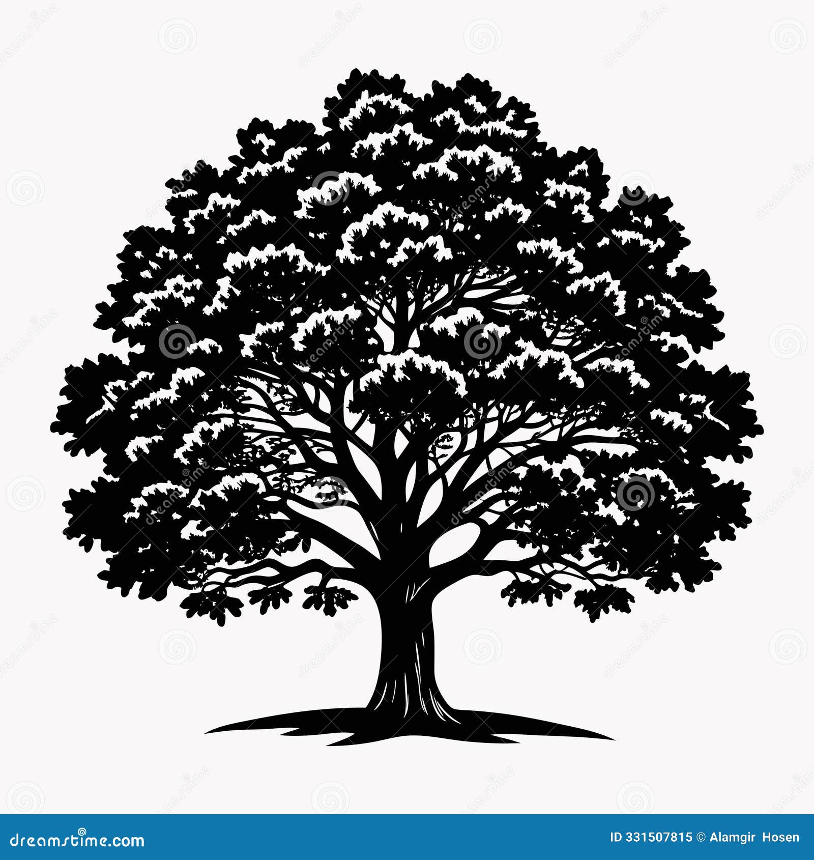 Realistic Oak Tree Illustration Silhouette Stock Vector - Illustration ...