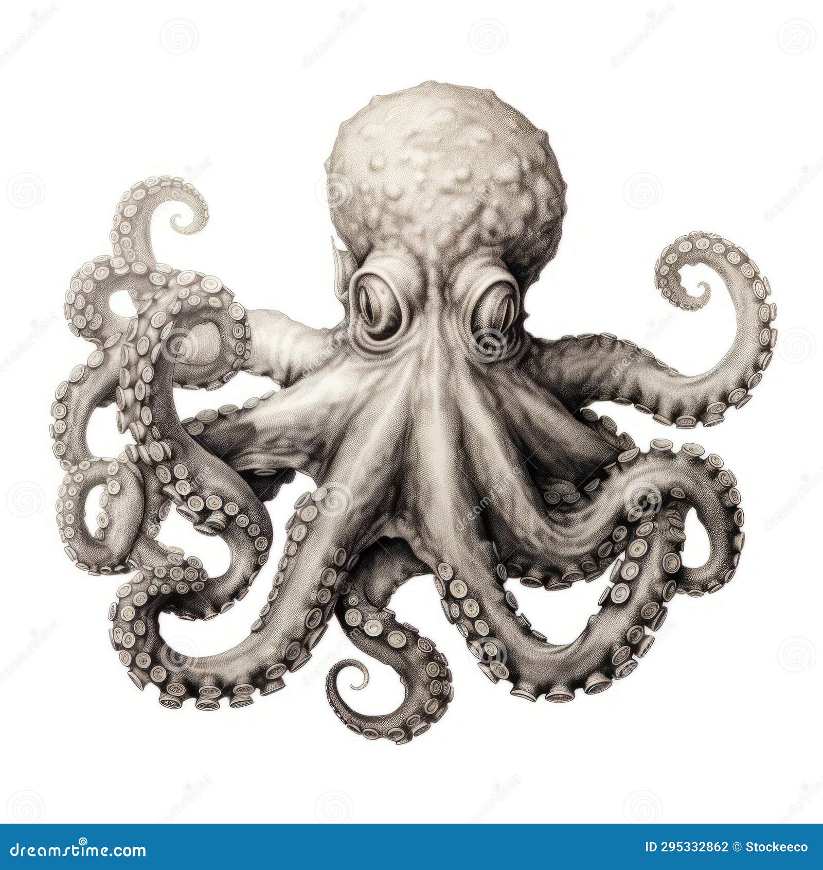 Realistic Octopus Drawing with Toy-like Proportions Stock Illustration ...