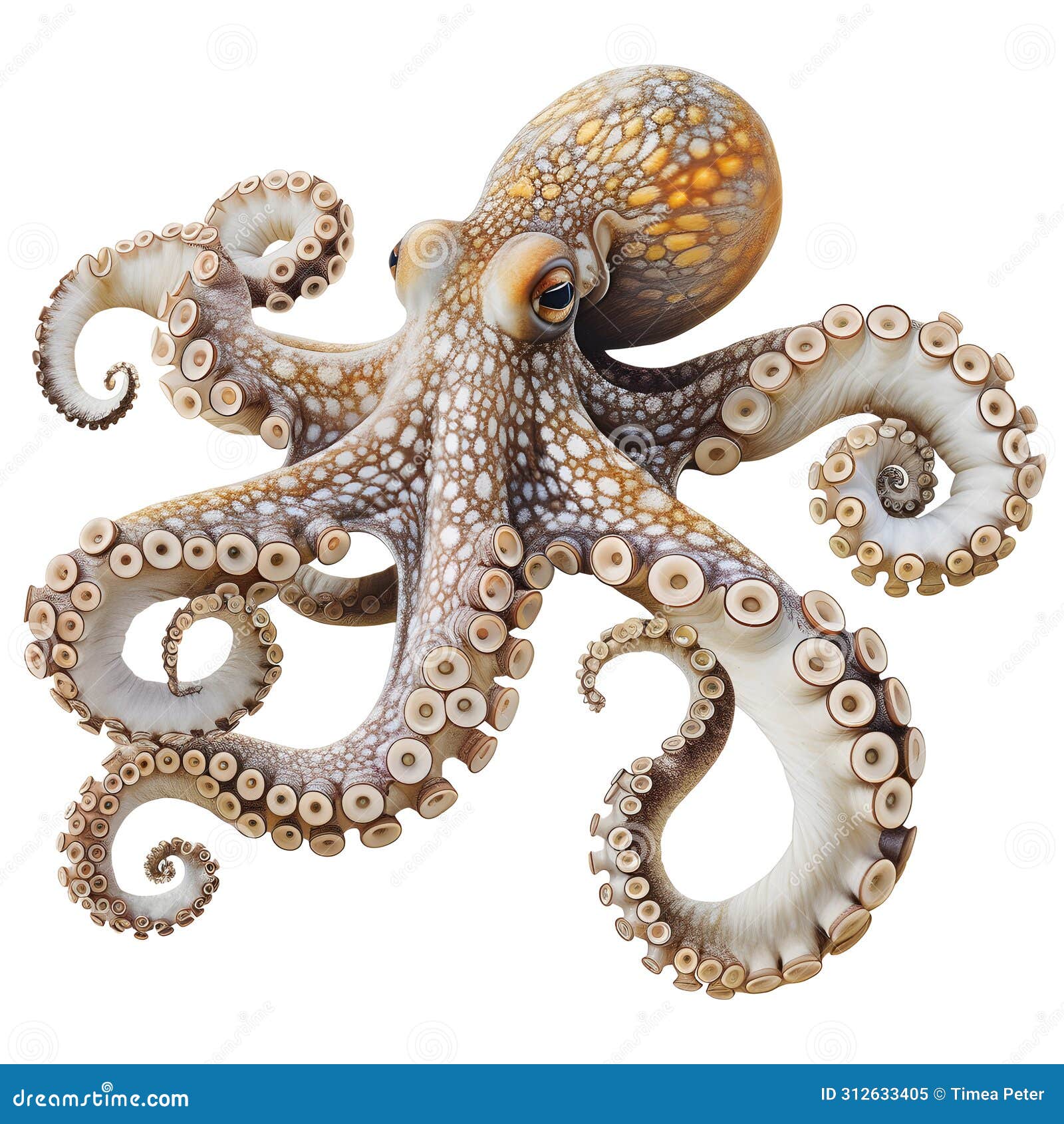 Realistic Octopus Drawing In Vintage Stamp Style On White Background ...