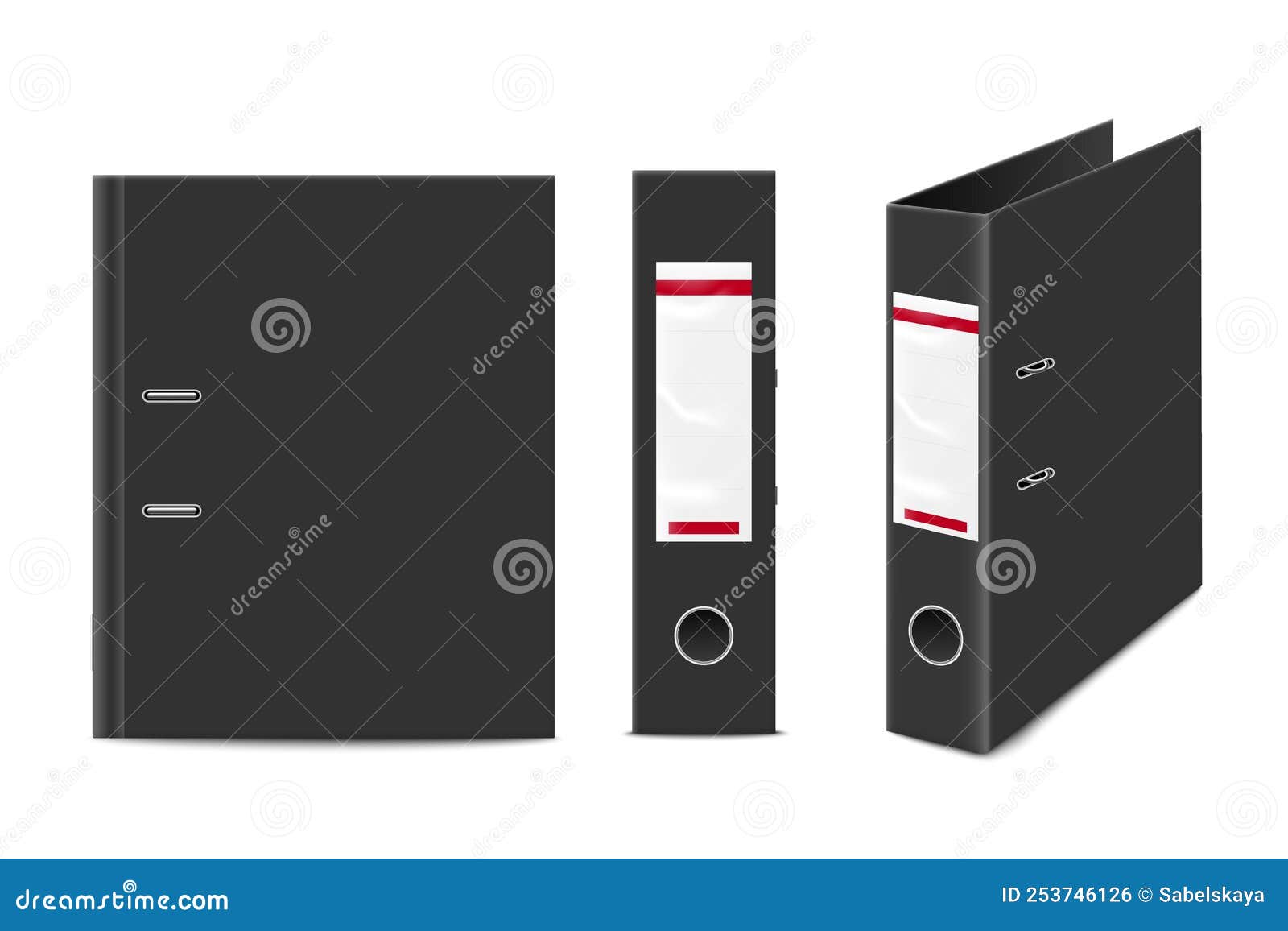 Realistic Office Black Ring Binder for Paper Documents, Standing Stock ...