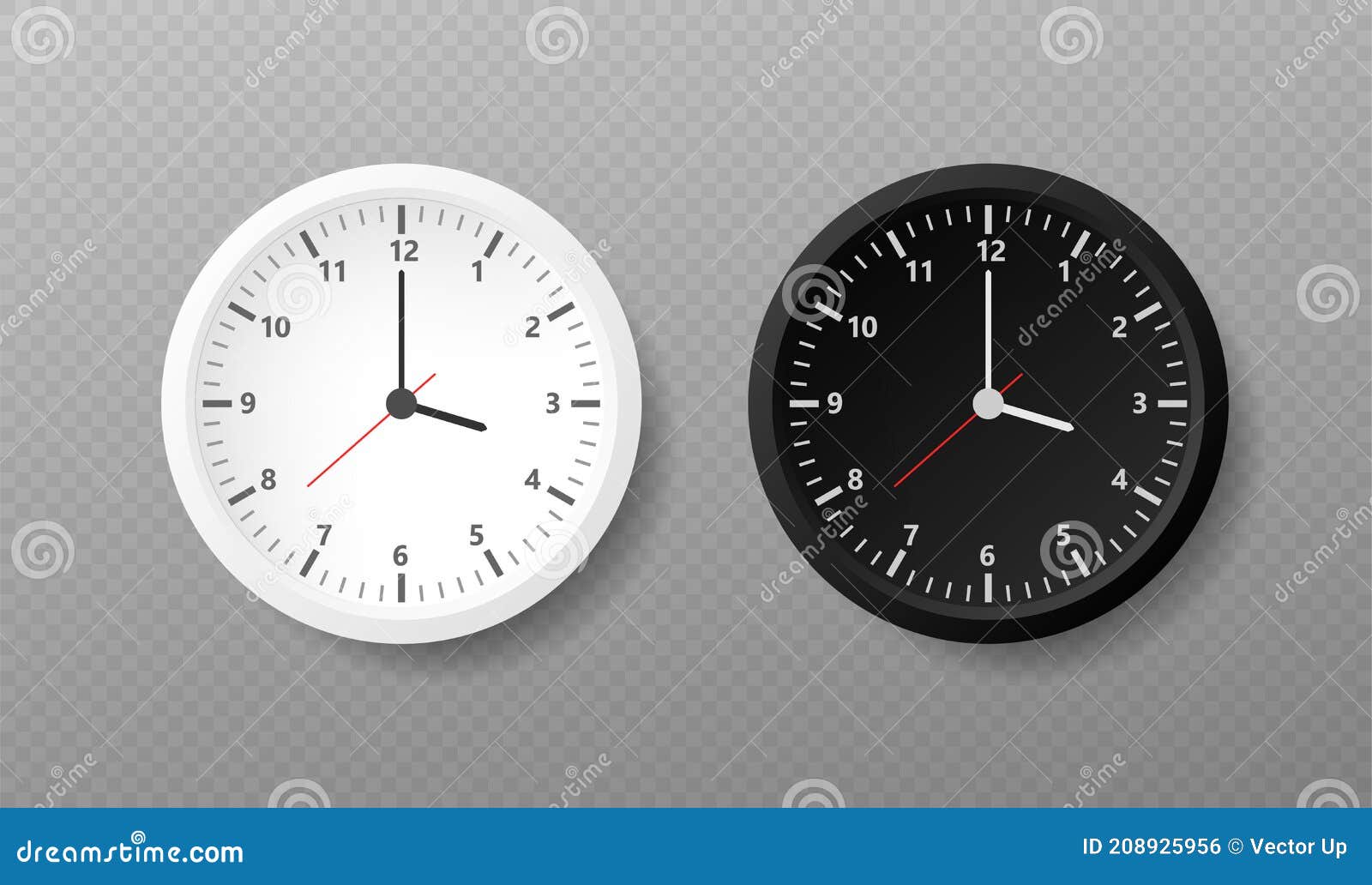 Realistic Office Clock. Wall Round Watches with Time Arrows and Clock ...