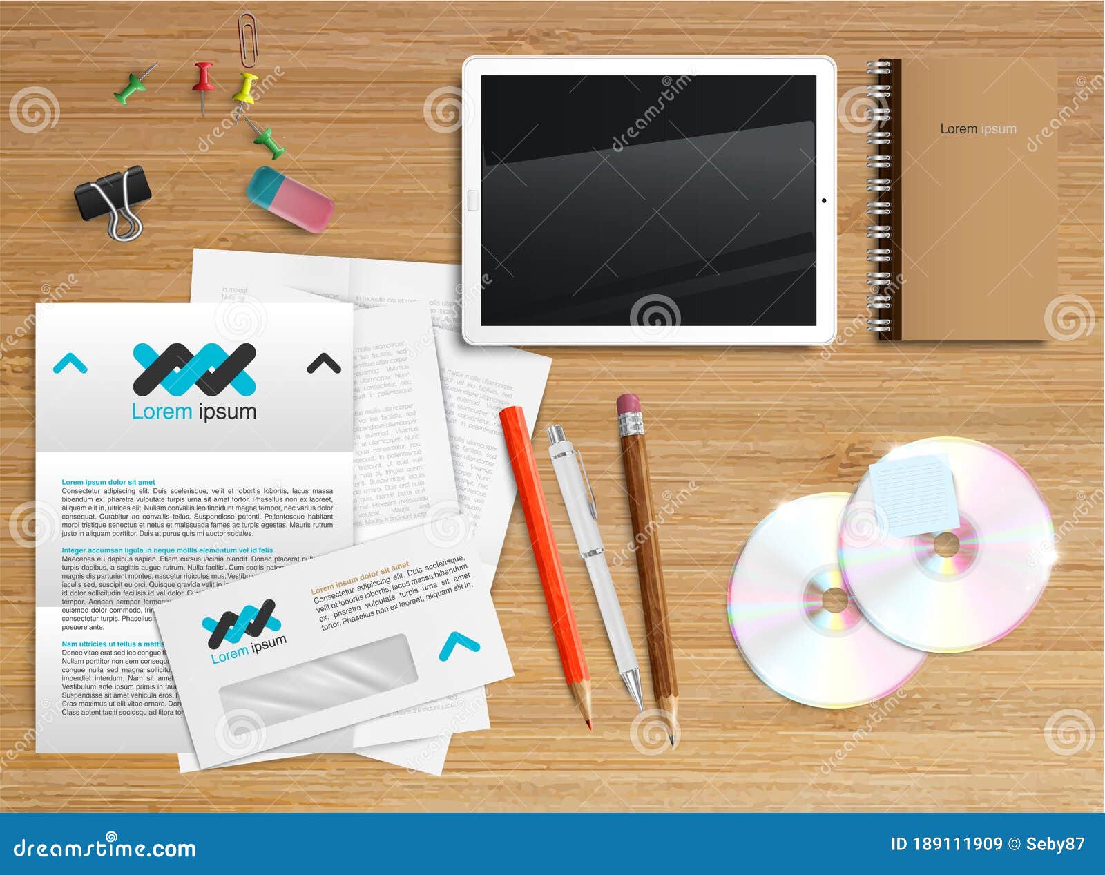 Realistic Office Desk with Different Objects, Vector Illustration Stock ...