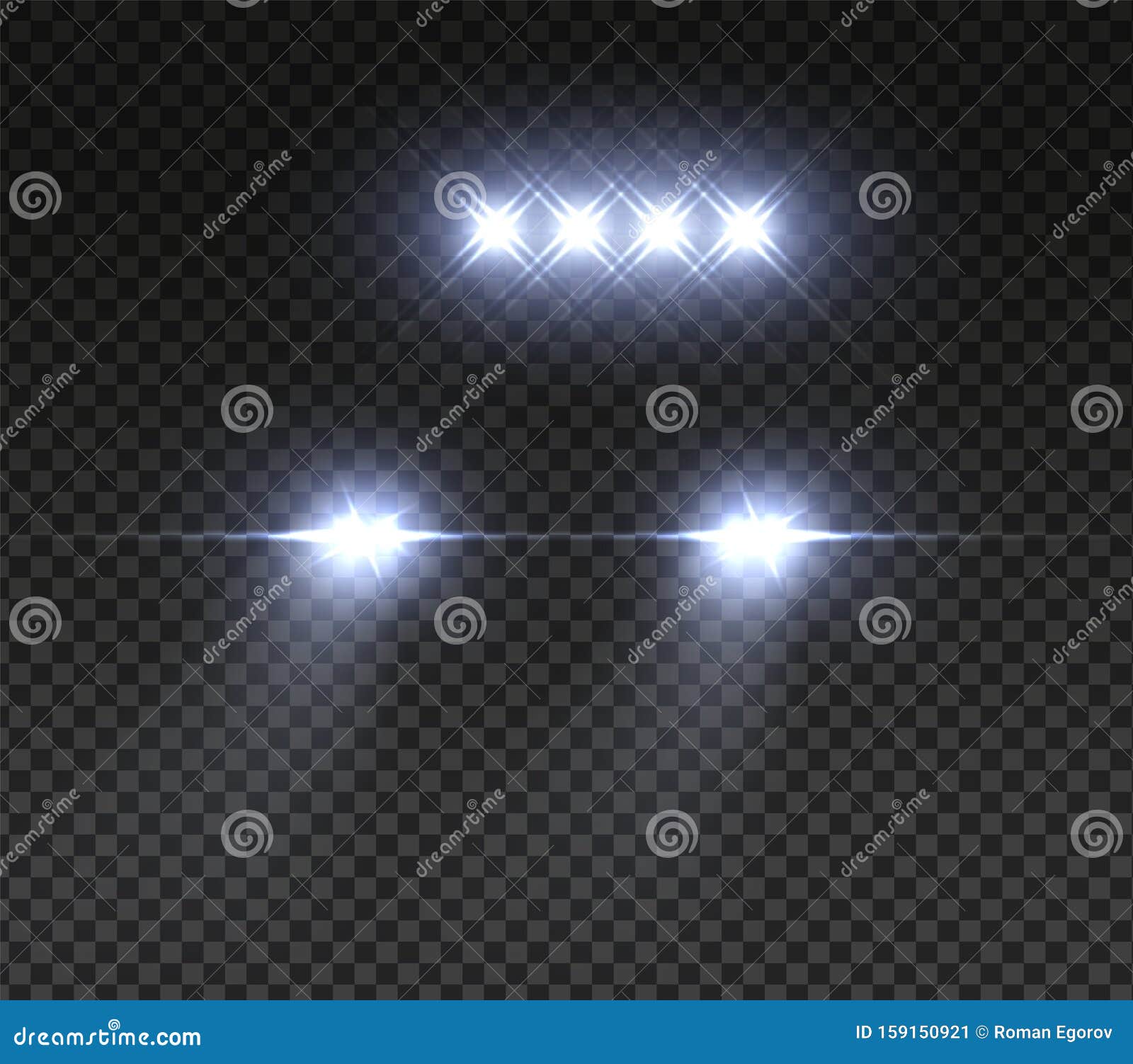 Realistic Car Headlights. Front And Rare Led Automobile Lights With ...