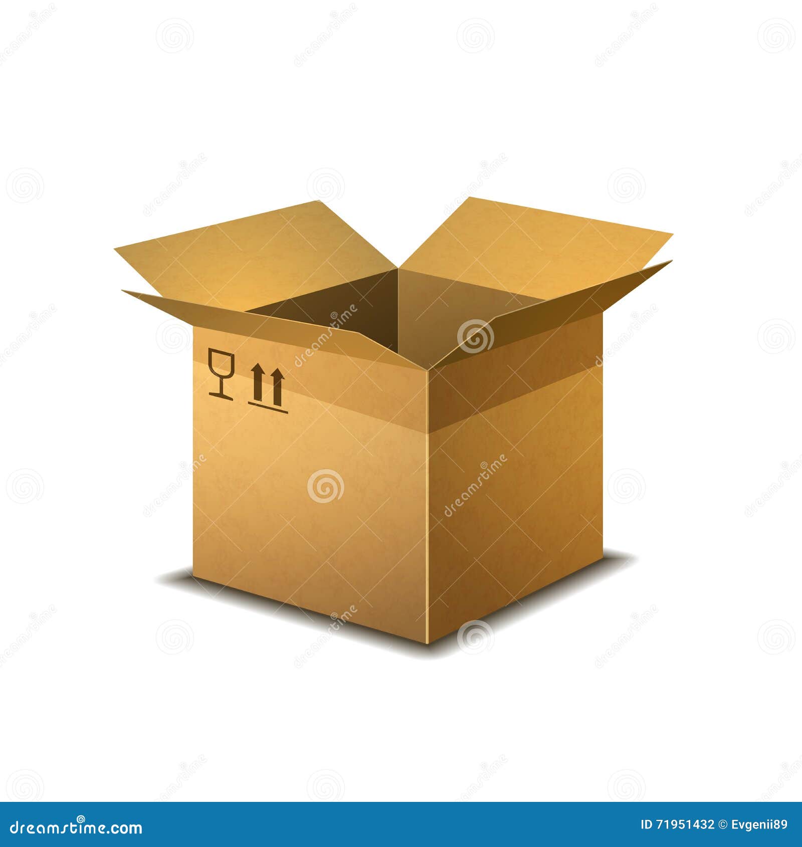 Realistic Open Cardboard Box with Parcel Post Signs on White Stock ...