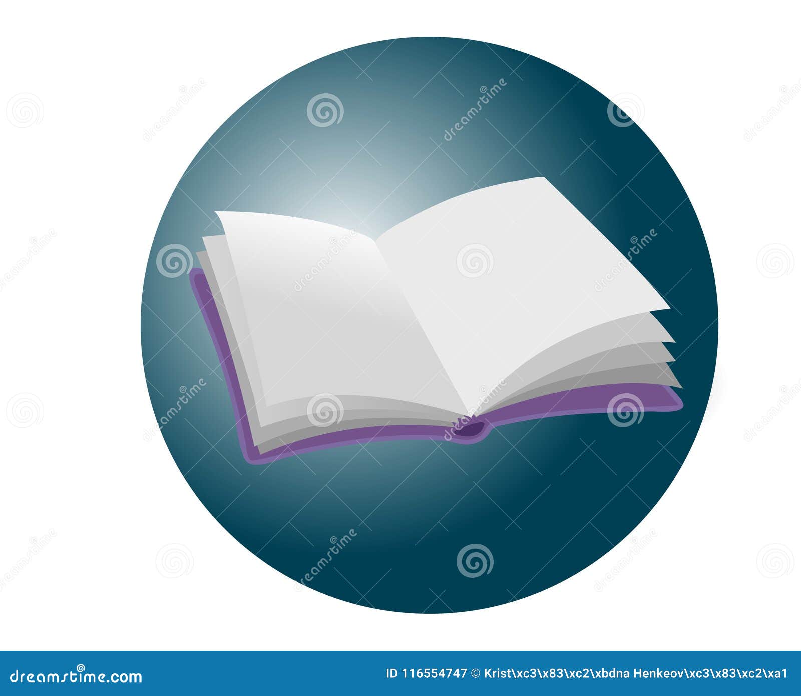 Realistic Open Empty Violet Book Icon or Button on Blue Circle, Stock ...