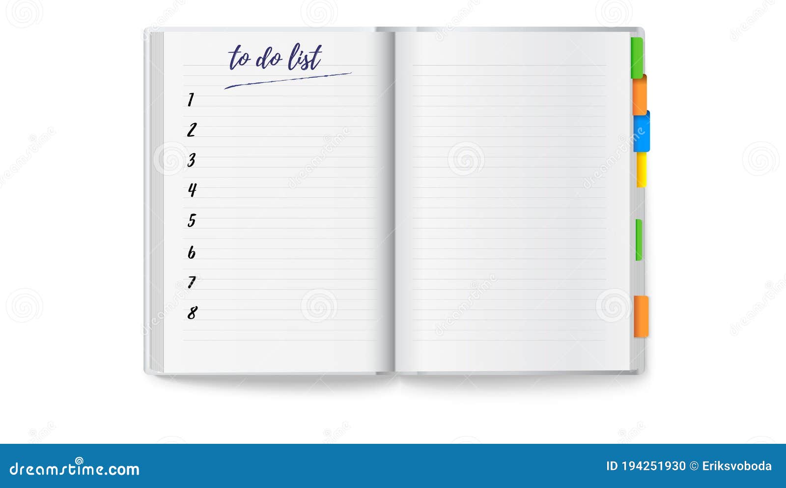 Realistic Opened Notebook with Clean To Do List and Colored Bookmarks ...