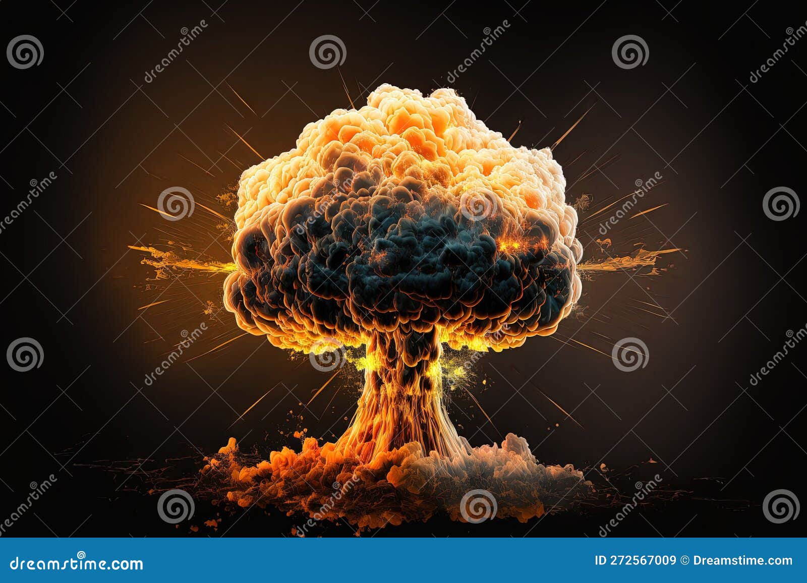 Realistic Orange Atomic Weapon Explosion with Dark Background and Smoke ...