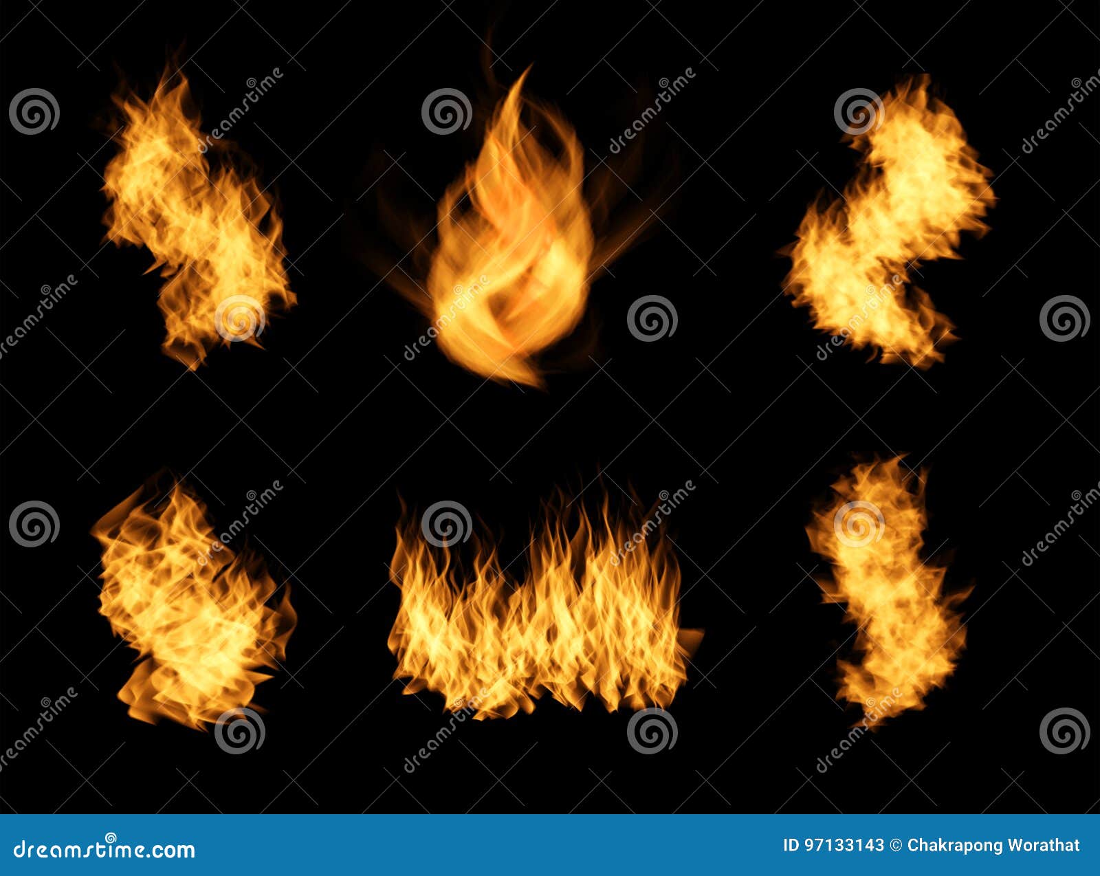 Realistic Orange Fire Flames Set. Stock Illustration - Illustration of ...