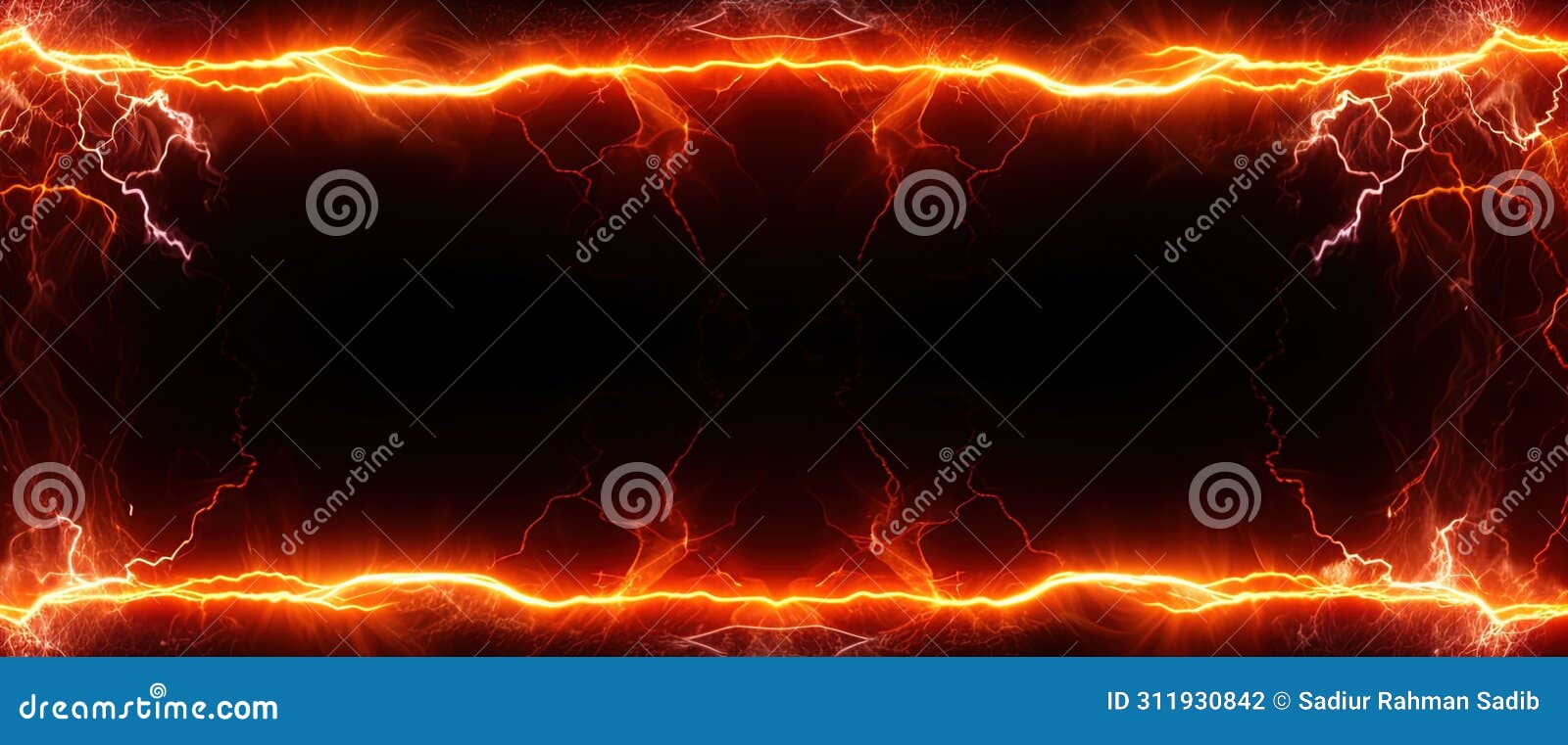 Realistic Orange Lightning Frame Background. Stock Illustration ...
