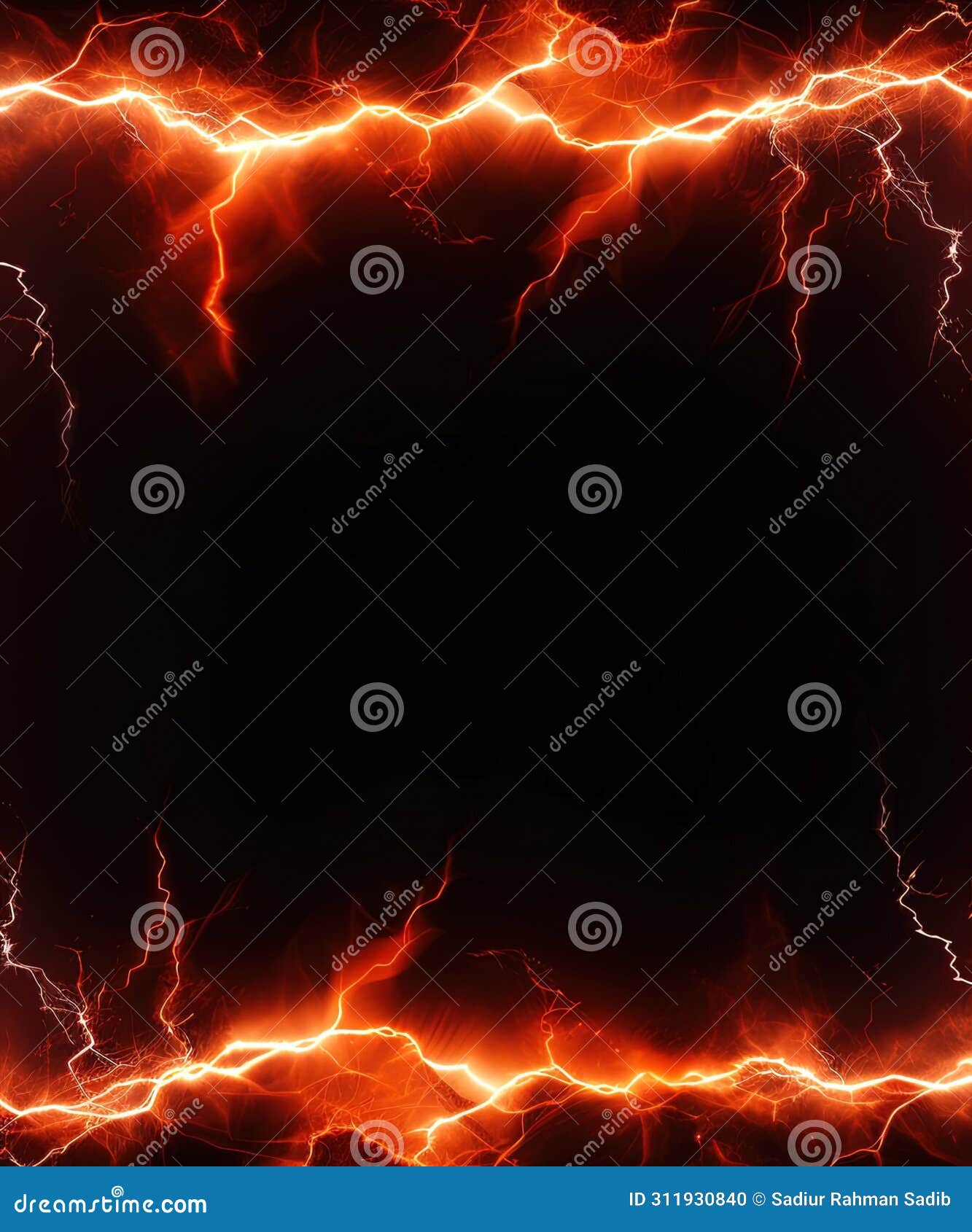 Realistic Orange Lightning Frame Background. Stock Illustration ...