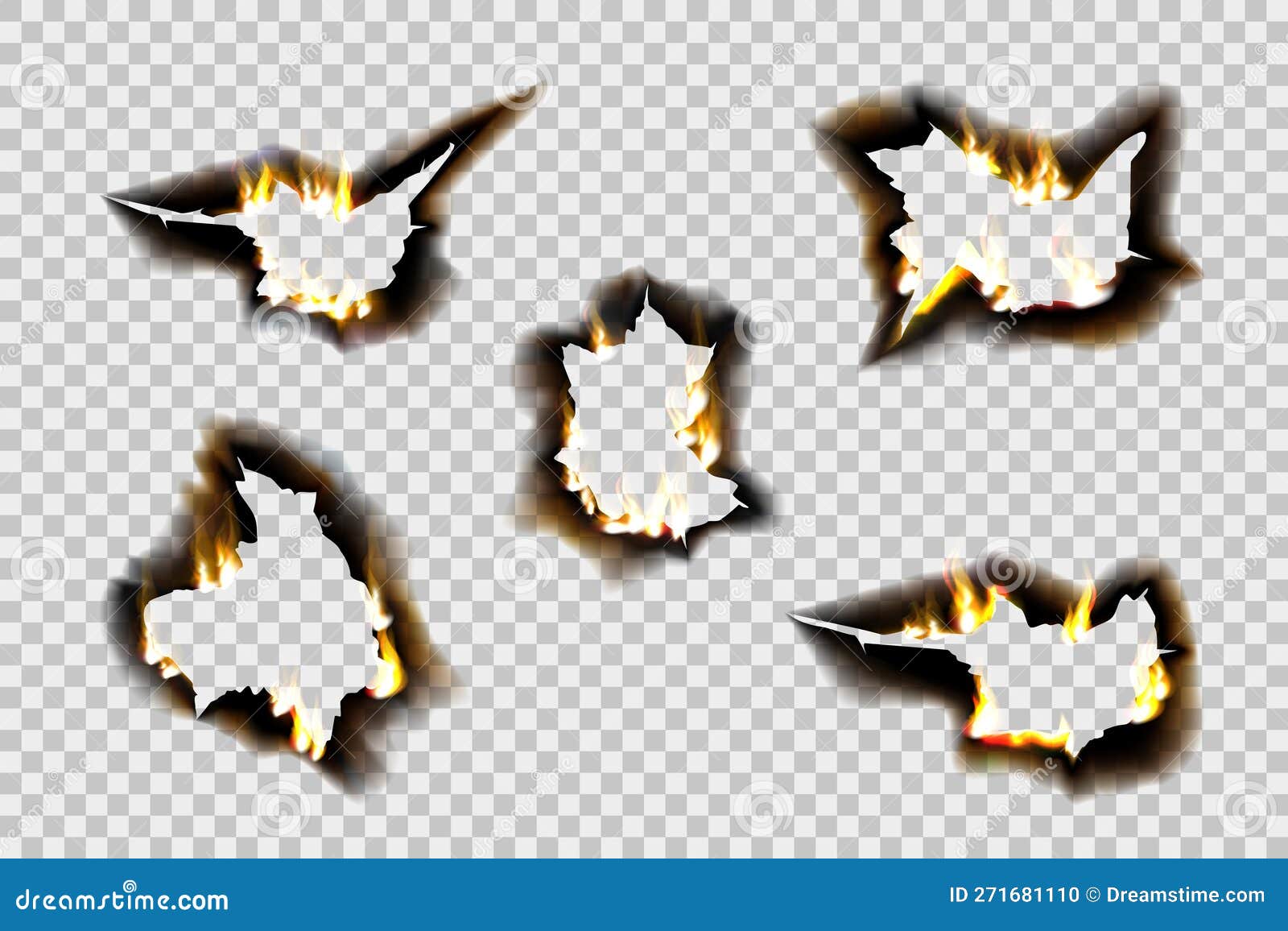 Realistic Paper Flame, Circle Burn. Cracking Fire Sheets, Rough Hole ...