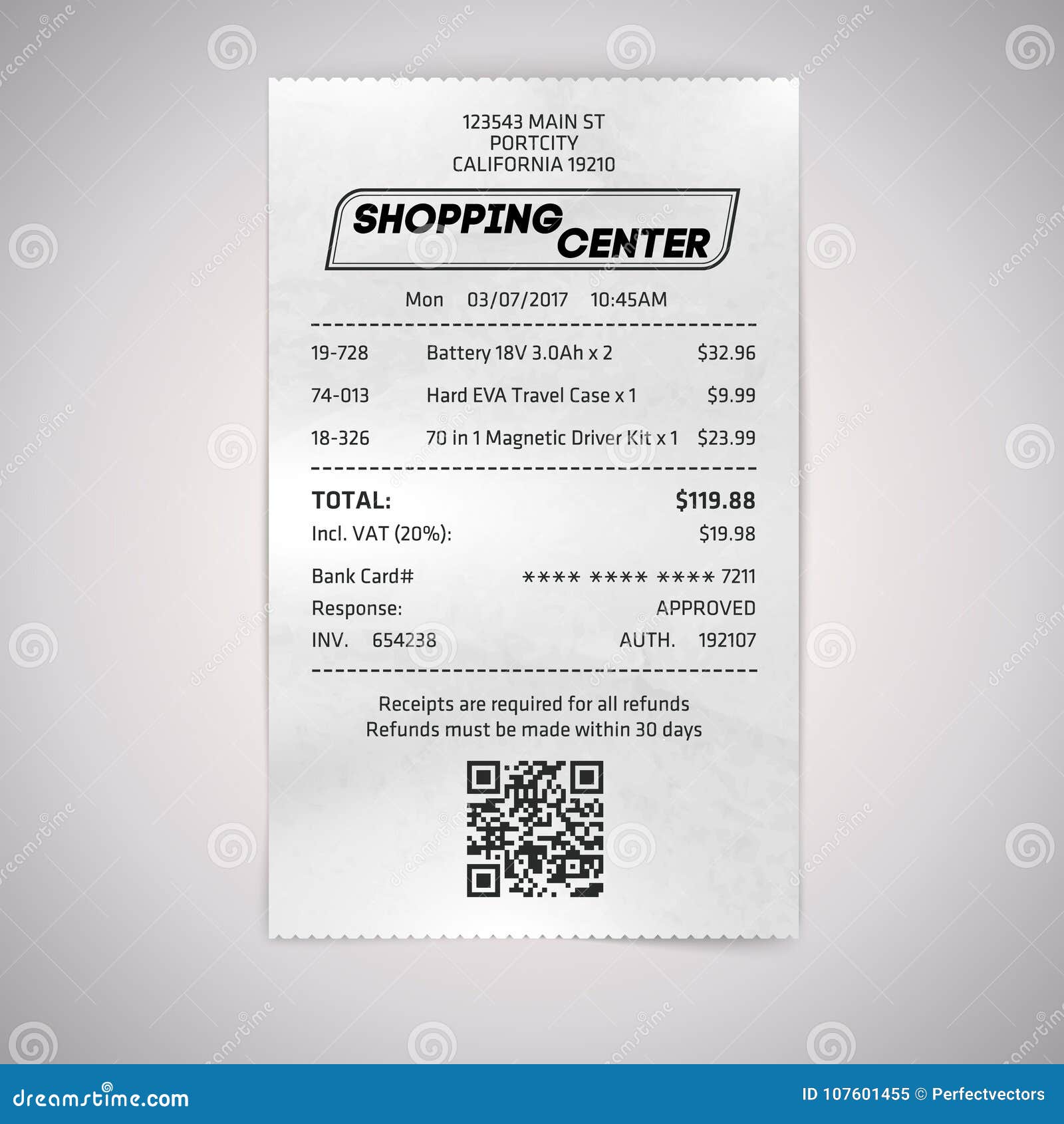 Realistic Paper Shop QR Receipt Stock Vector - Illustration of receipt ... Realistic Paper Shop QR Receipt Stock Vector - Illustration of receipt ...