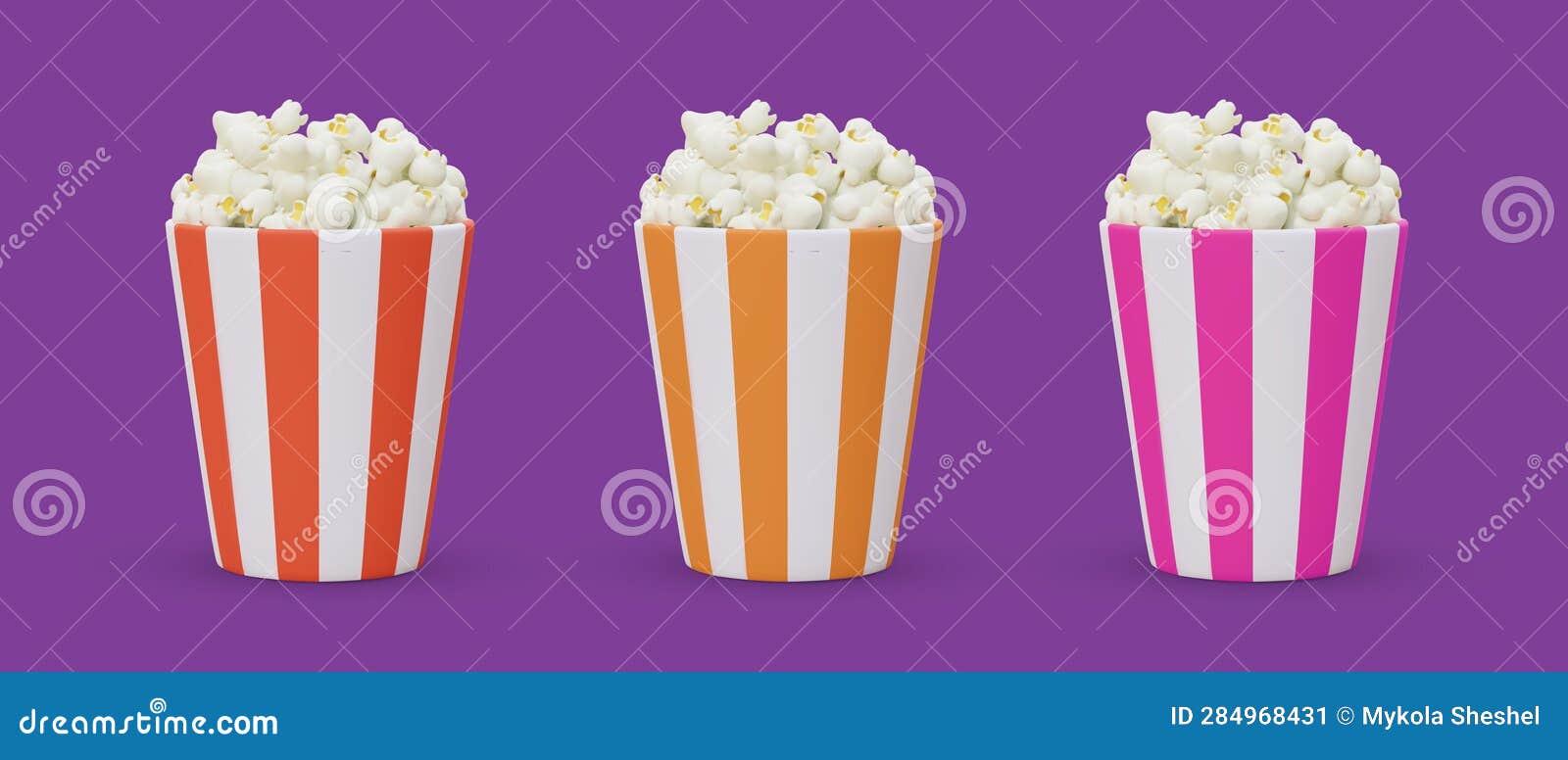 Realistic Paper Striped Cups Filled with Popcorn. Vector Objects of ...
