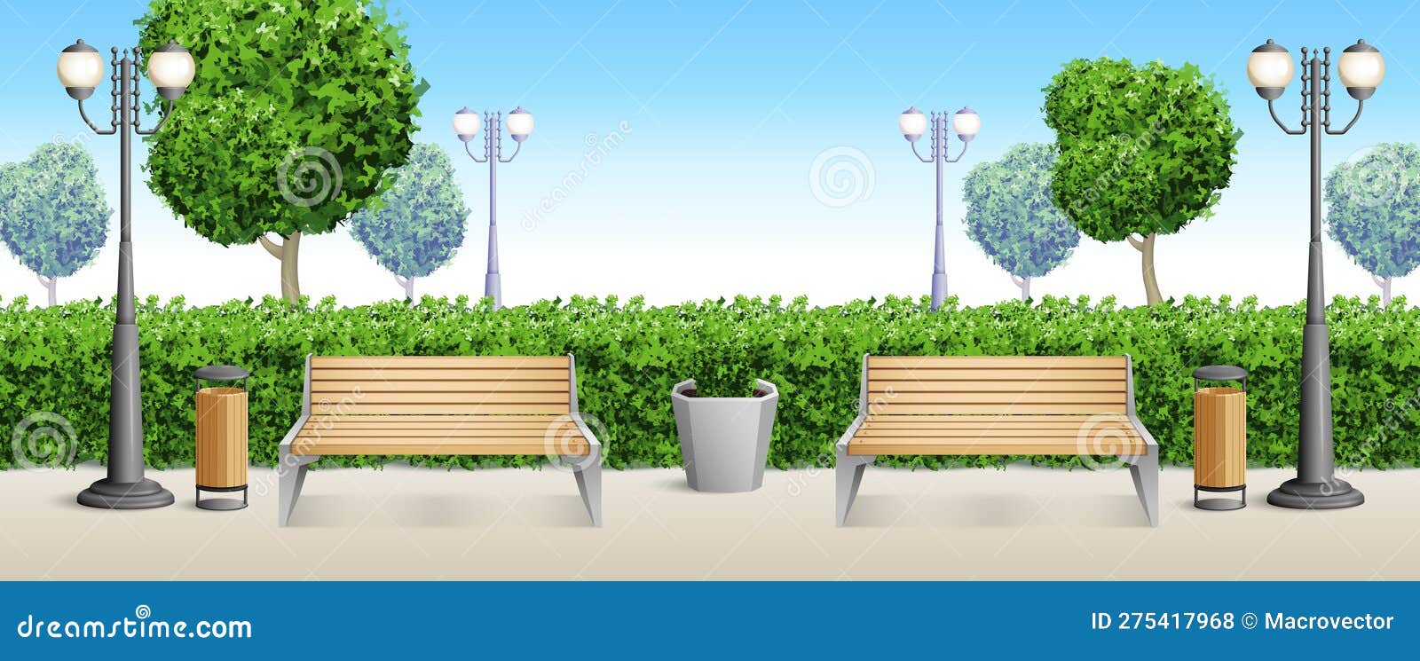 Set Of Realistic Bench Wood Garden Or Street Bench Seat Or Bench ...