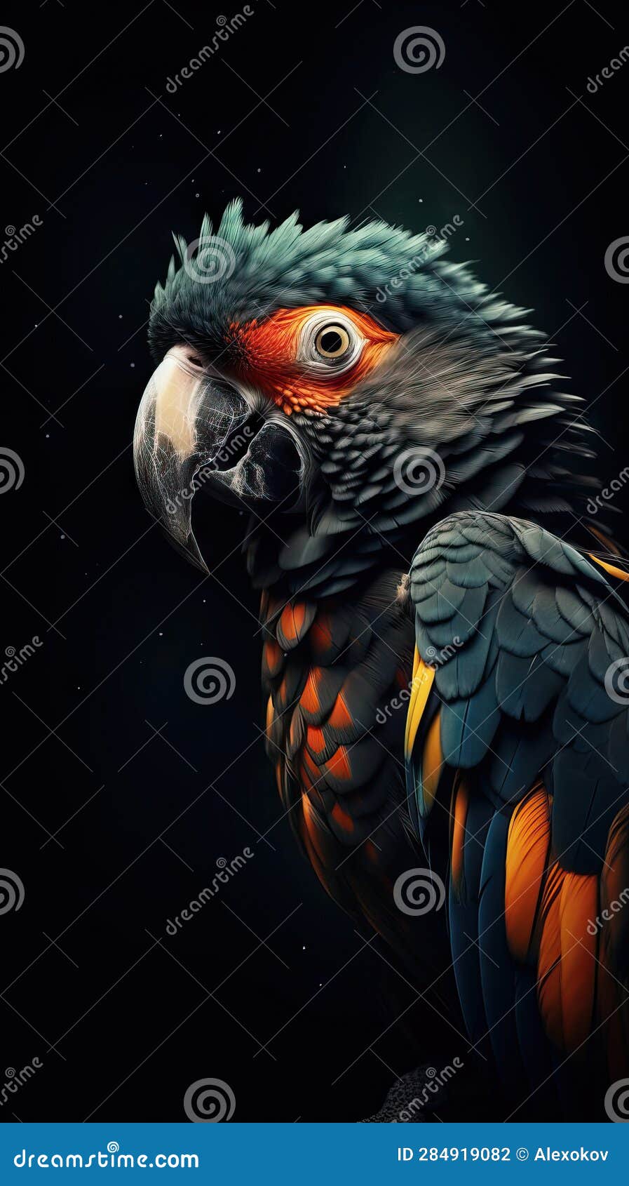 Realistic Parrot on Dark Background AI Generated Stock Illustration ...