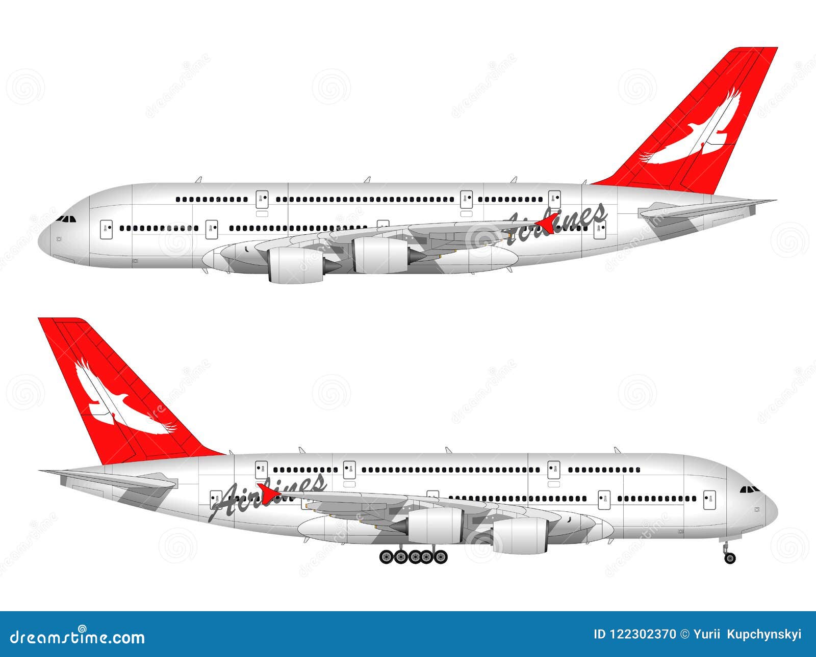 Realistic Passenger Airplane Mock Up, Airliner In Top, Side, Front View ...