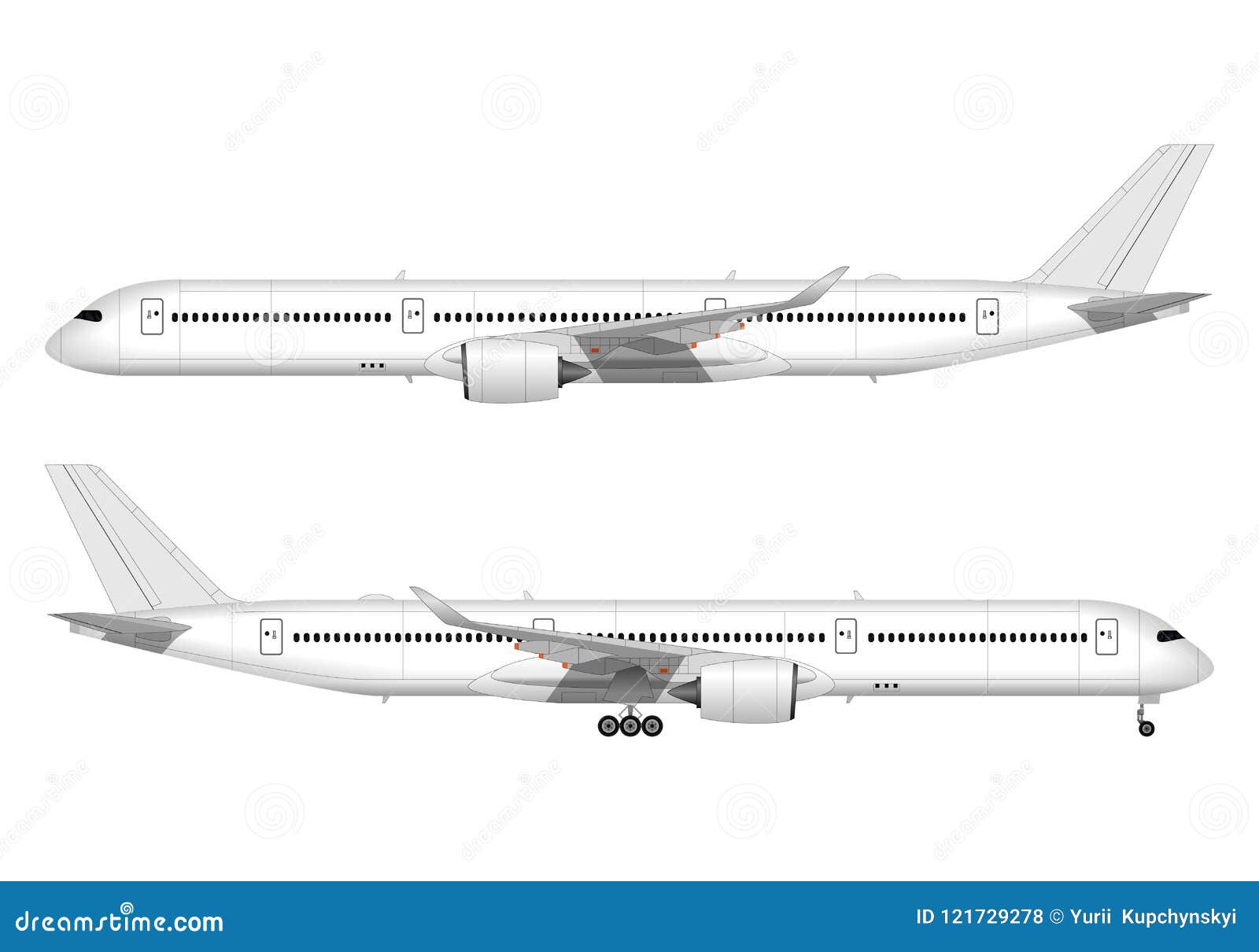 Realistic Passenger Airplane Mock Up, Airliner In Top, Side, Front View ...