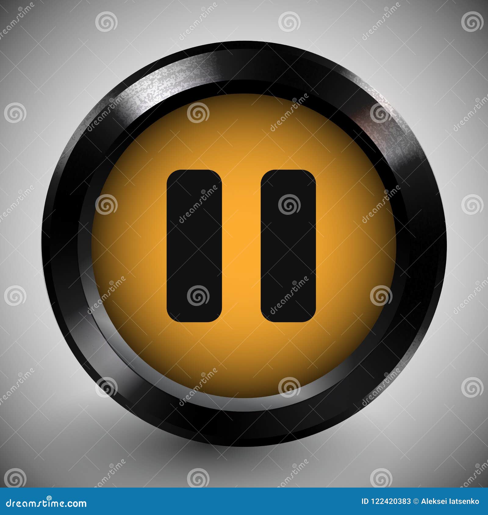 Realistic Pause Button Icon Dark Metal Frame Stock Vector ...
