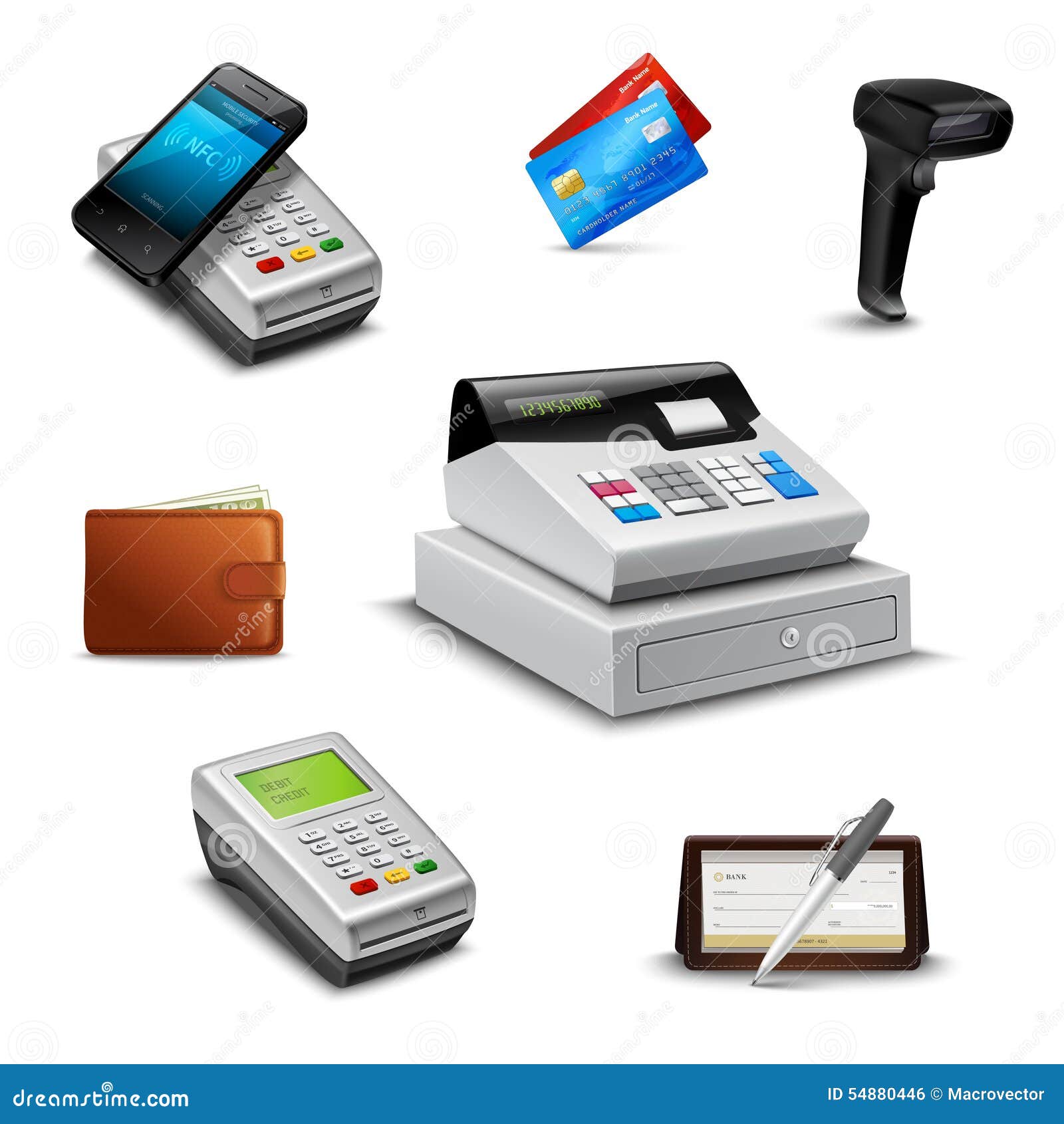 Set Of Realistic Payment Machine Terminal Isolated Or Credit Card Pos ...