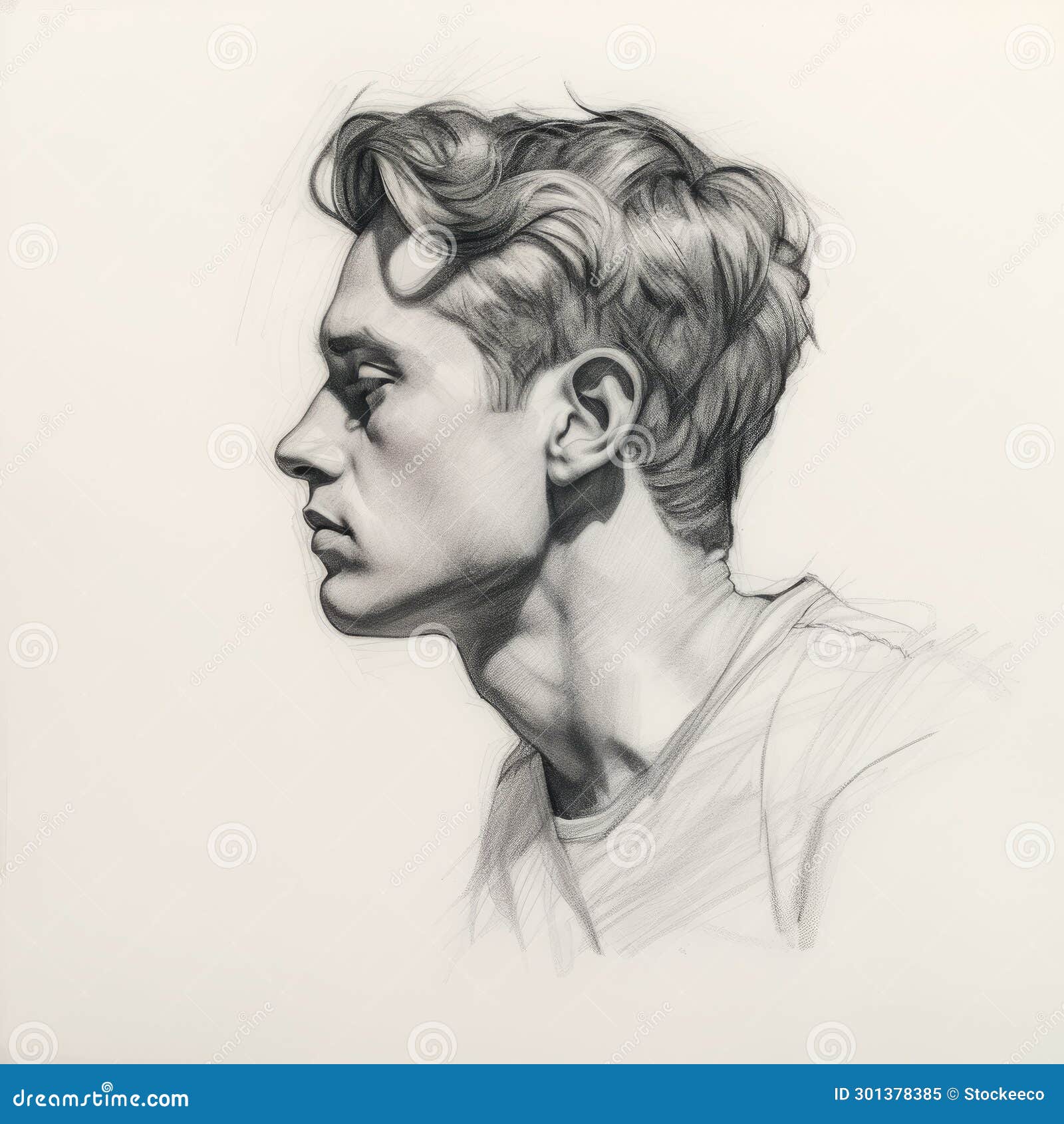 Realistic Pencil Drawing of Androgynous Man in Profile Stock ...