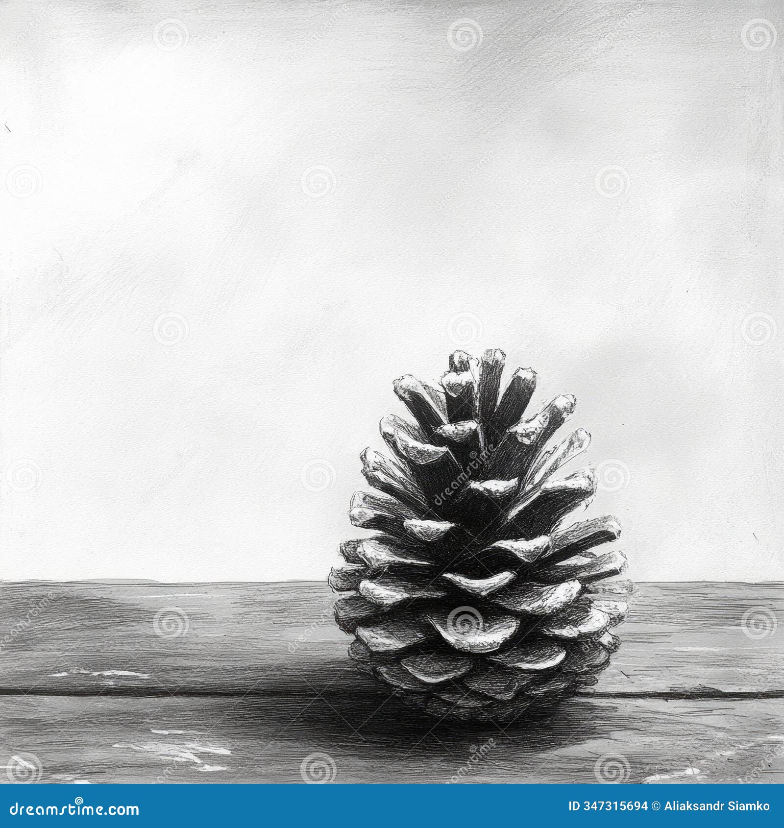 Realistic Pencil Drawing of a Pine Cone on Wood Stock Illustration ...