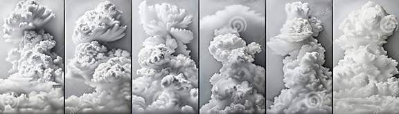 Realistic Pencil Drawing of Various Cloud Formations Stock Illustration ...
