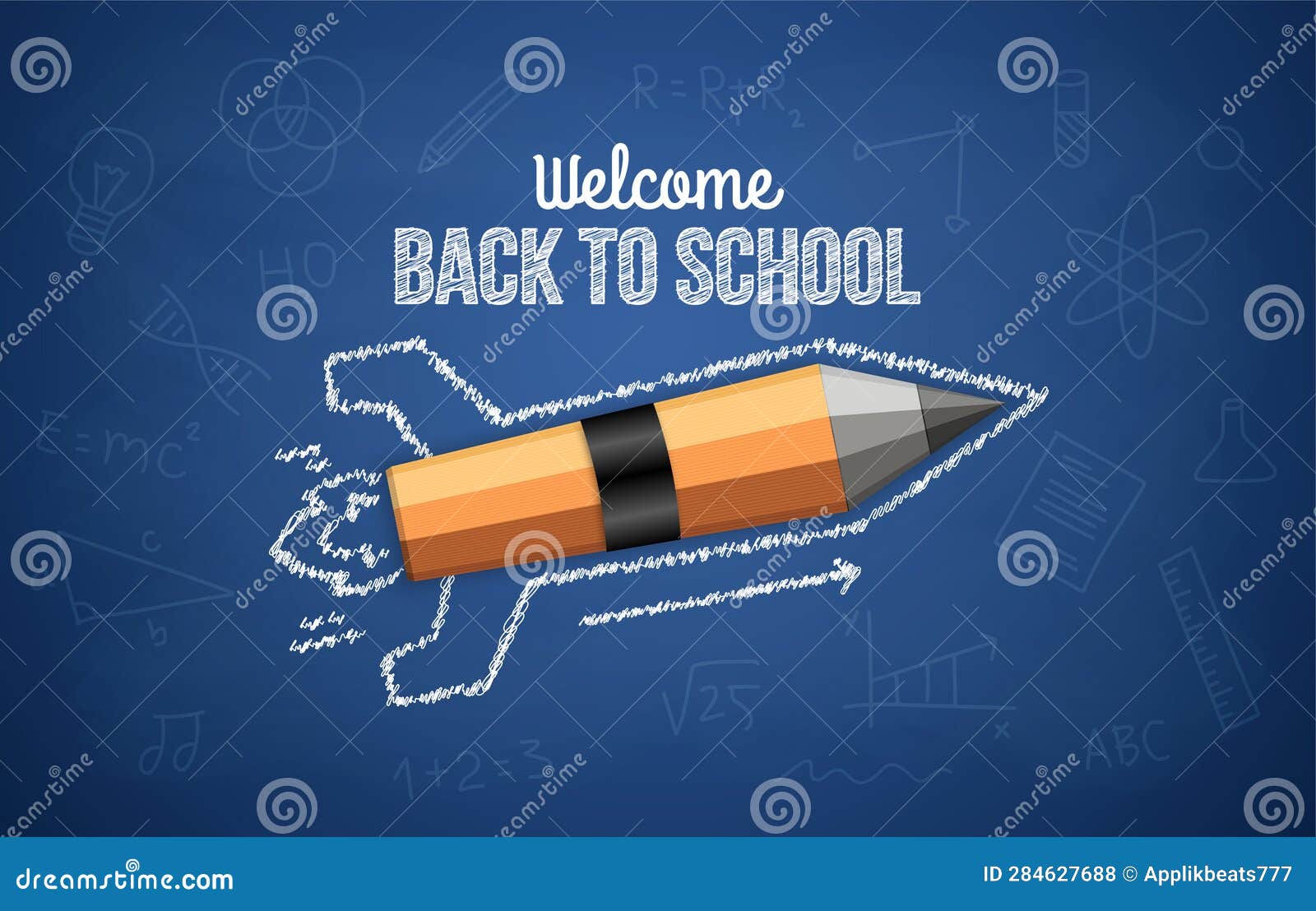 Realistic Pencil Rocket Launching on Blue Board, Concept of Welcome ...