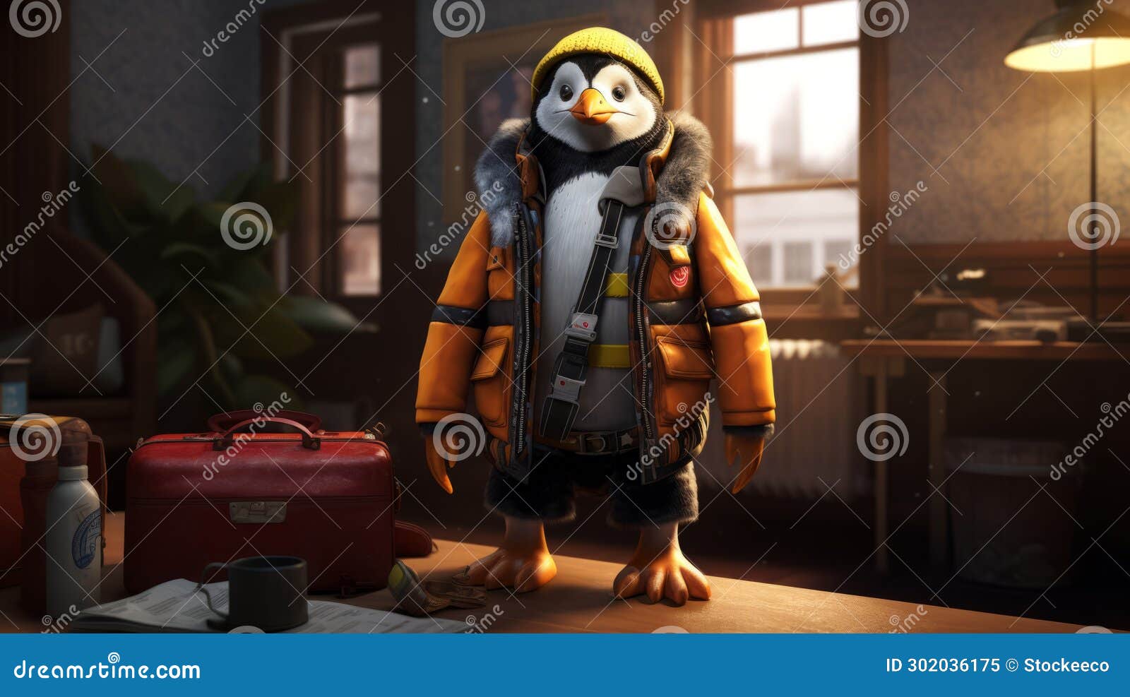 Realistic Penguin with Backpack and Suitcase: Hyper-detailed Renderings ...