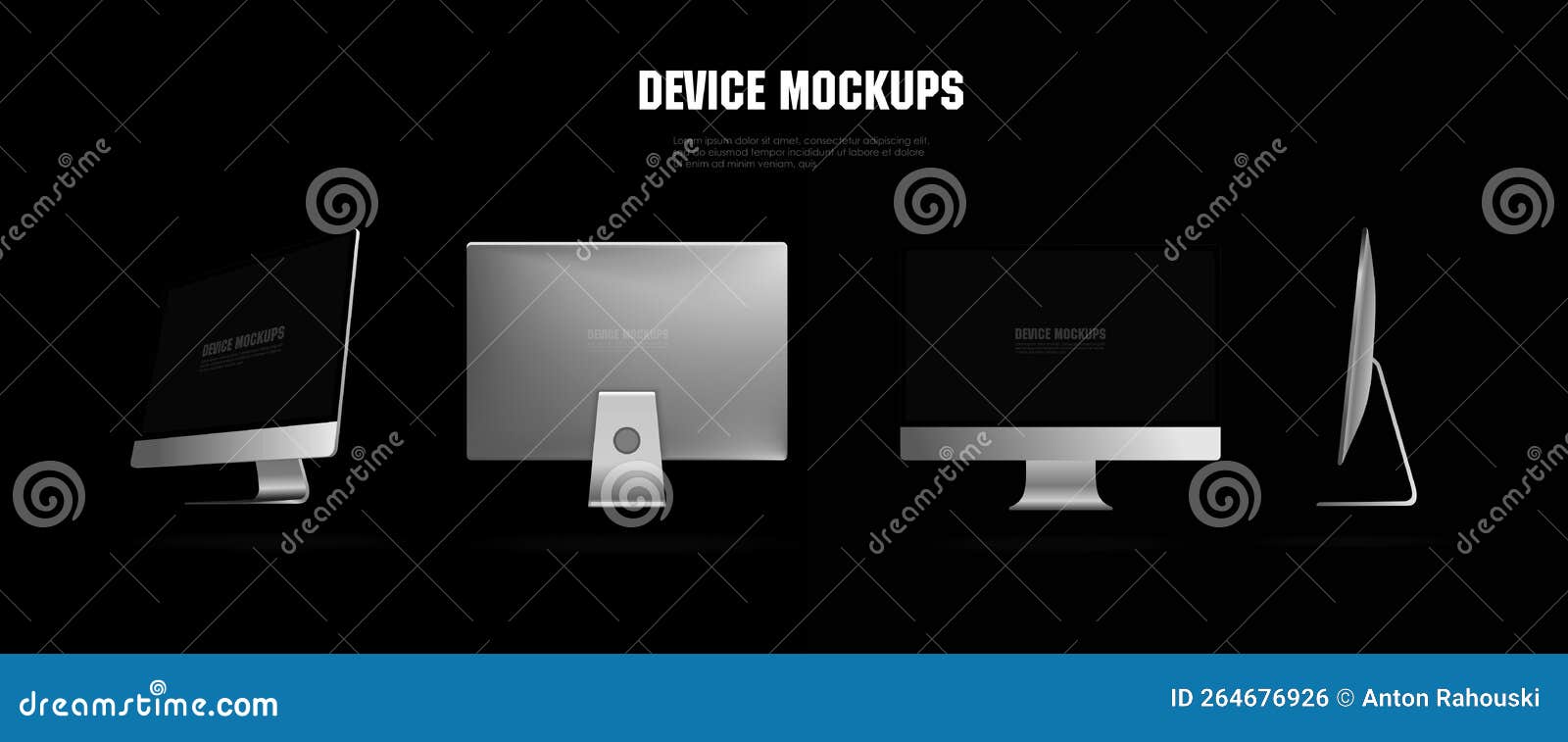 Realistic Personal Computer from Different Angles on Black Background ...