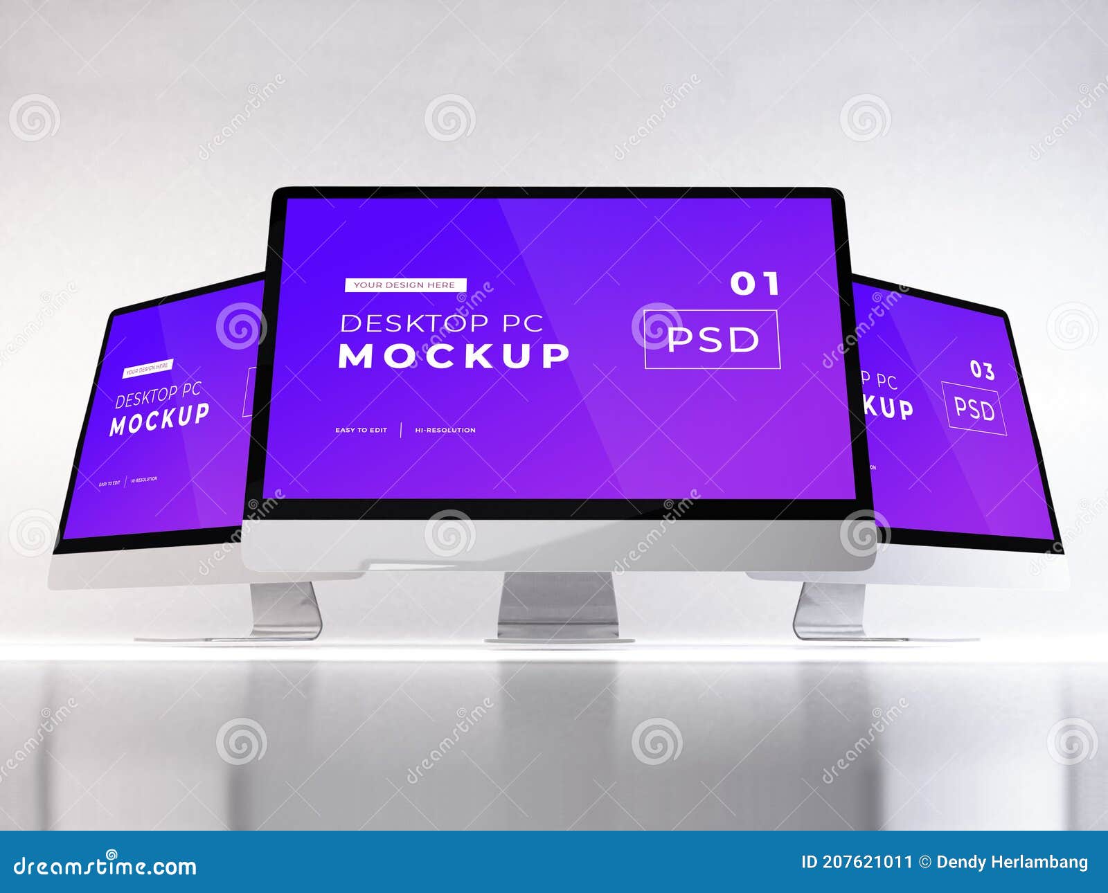 Realistic Personal Computer Mockup Template Scene Stock Illustration ...