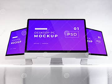Realistic Personal Computer Mockup Template Scene Stock Illustration ...