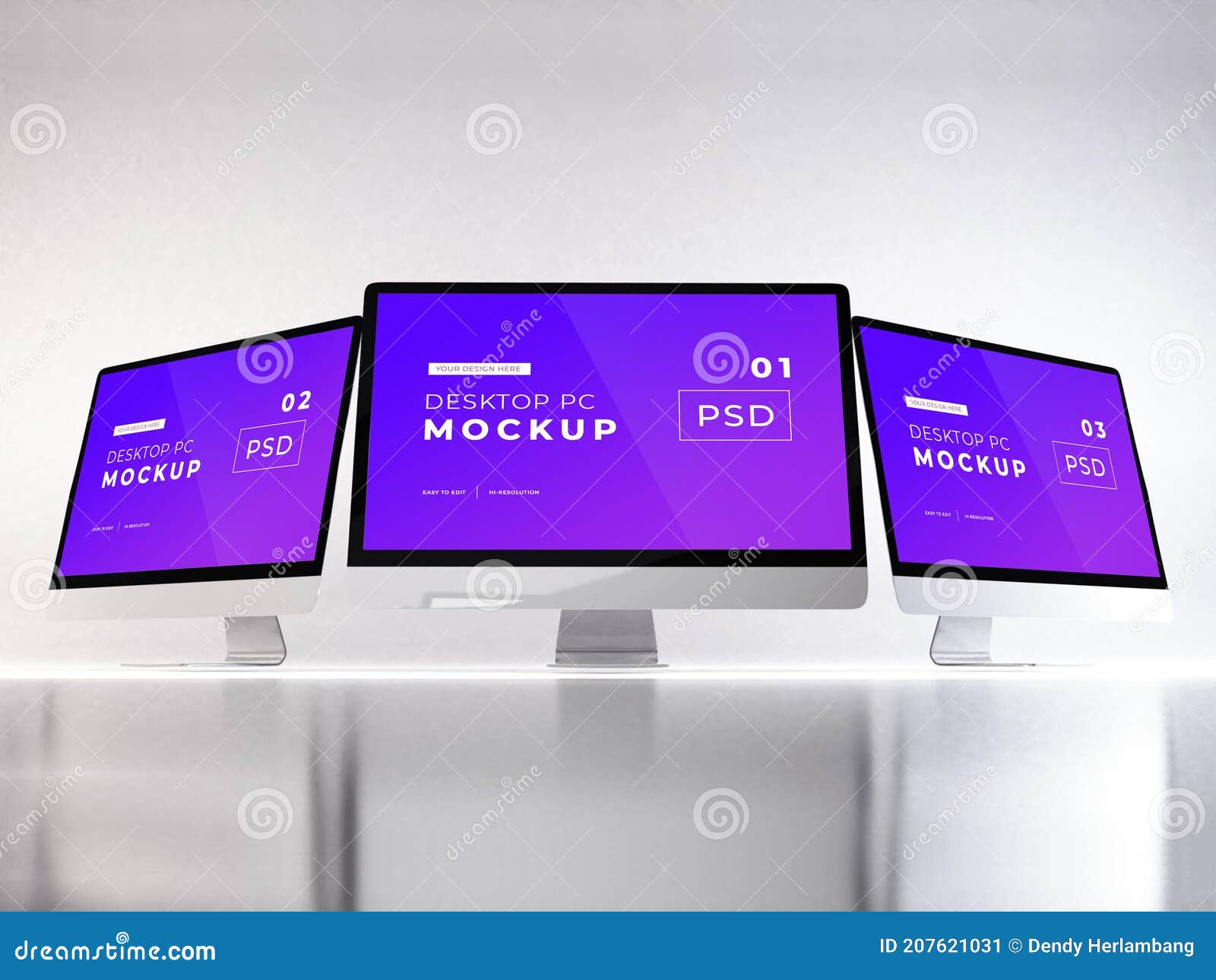 Realistic Personal Computer Mockup Template Scene Stock Illustration ...