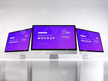 Realistic Personal Computer Mockup Template Scene Stock Illustration ...