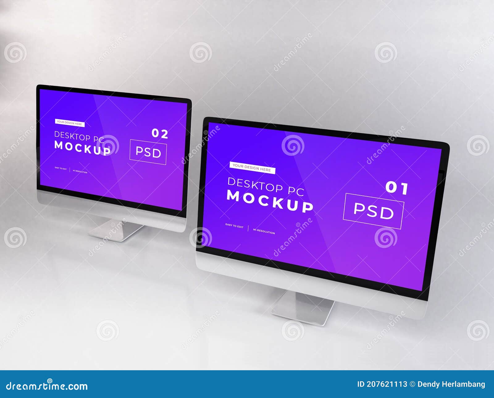 Realistic Personal Computer Mockup Template Scene Stock Illustration ...