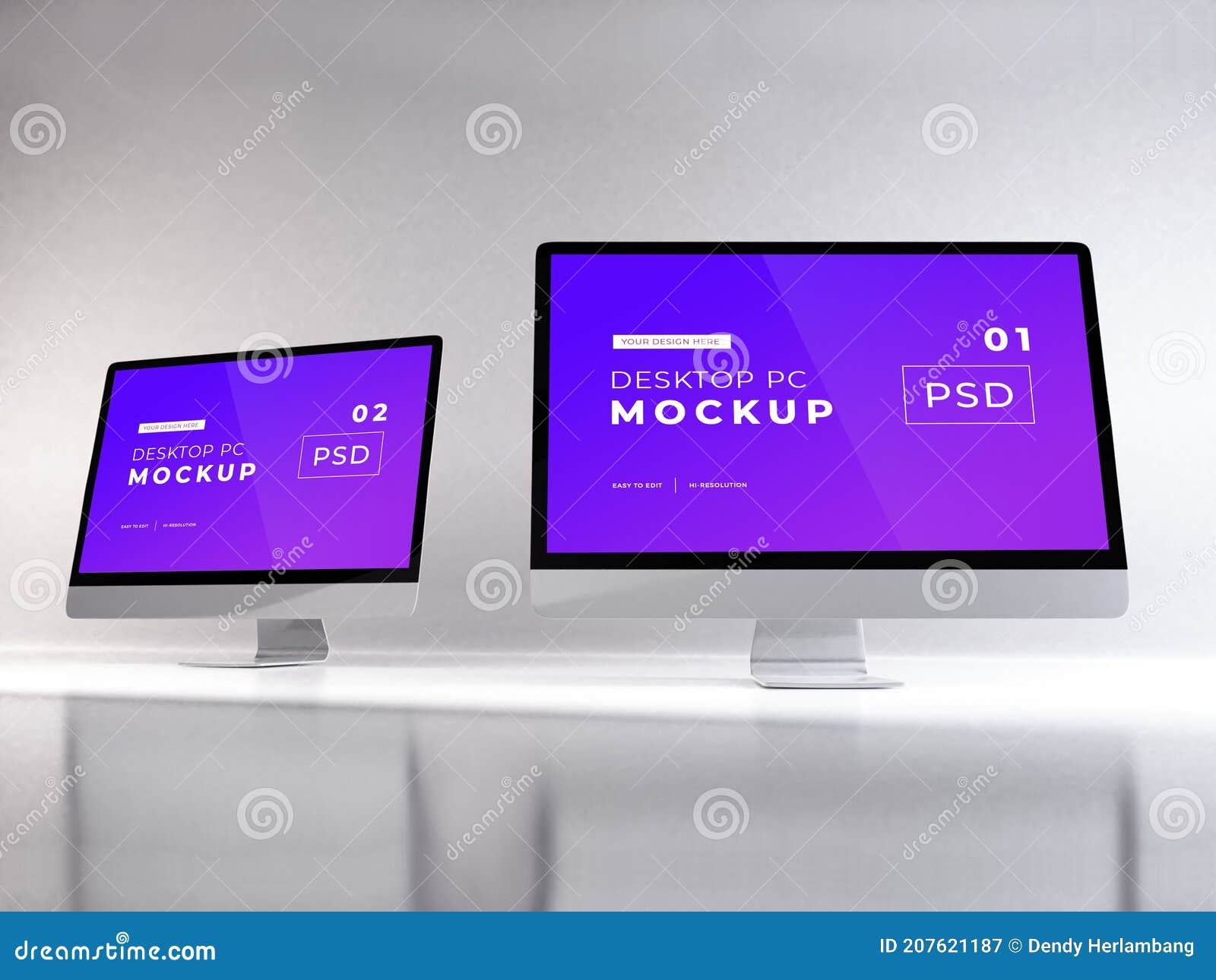 Realistic Personal Computer Mockup Template Scene Stock Illustration ...
