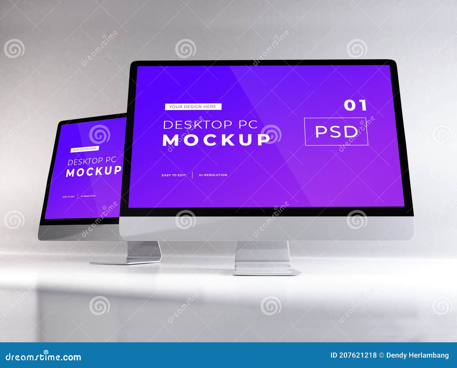 Realistic Personal Computer Mockup Template Scene Stock Illustration ...