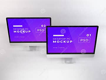 Realistic Personal Computer Mockup Template Scene Stock Illustration ...