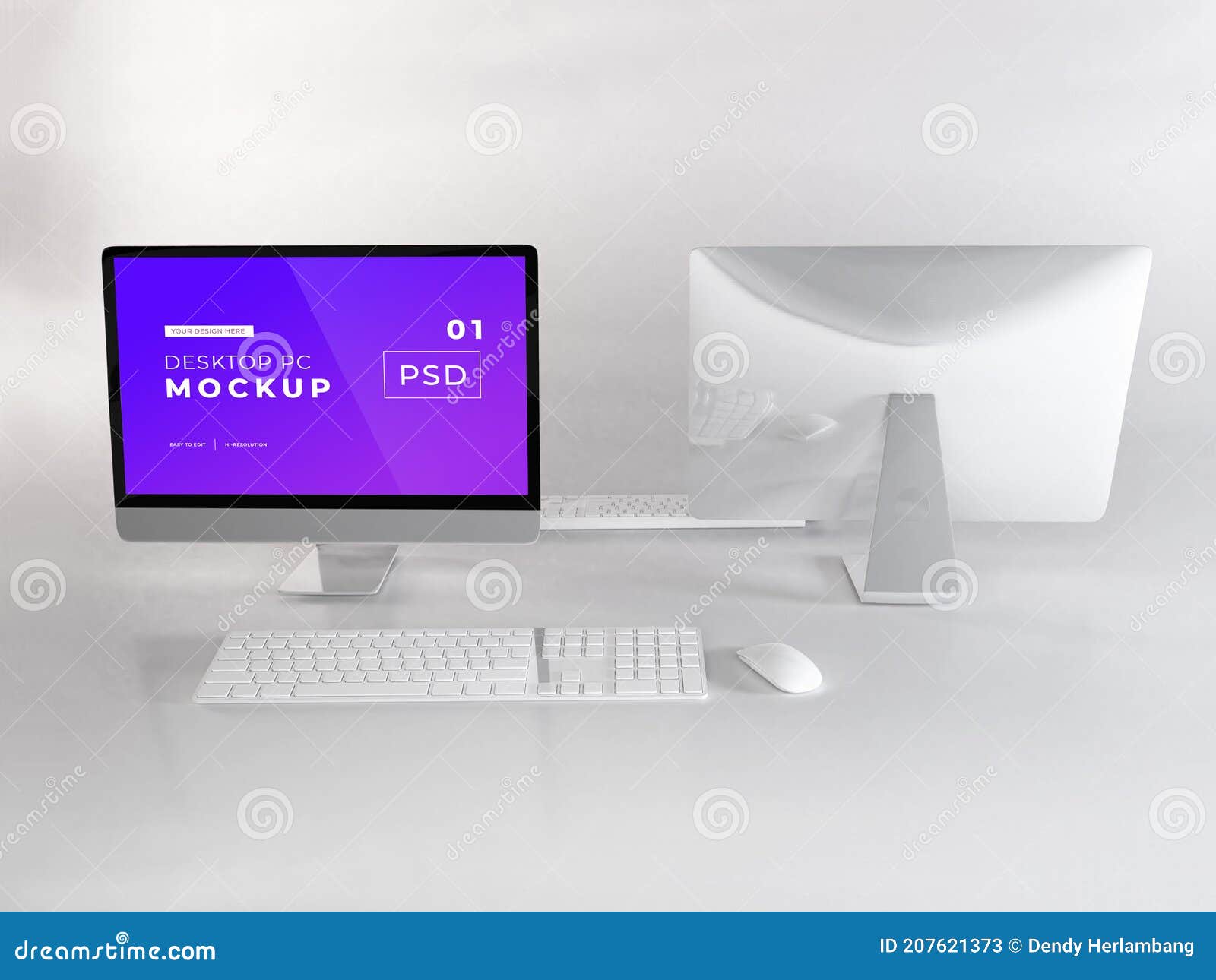 Realistic Personal Computer Mockup Template Scene Stock Illustration ...