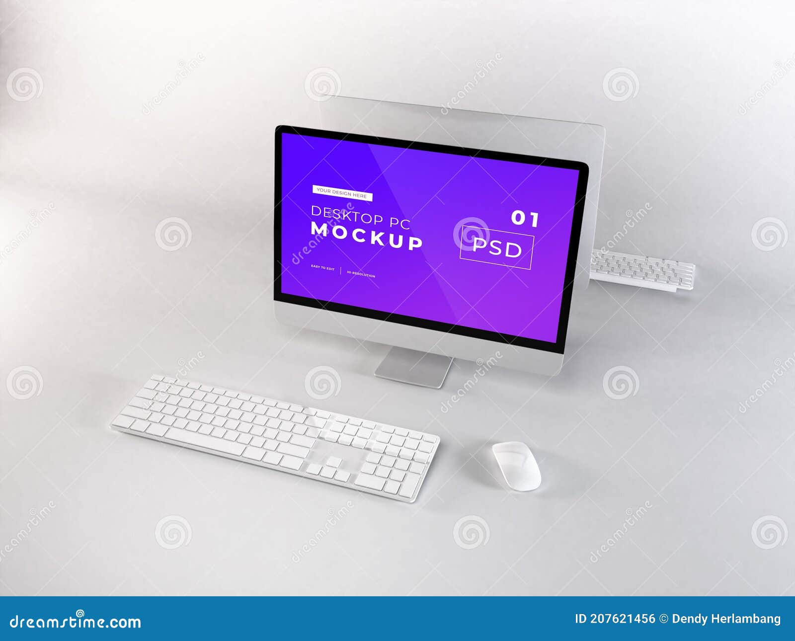 Realistic Personal Computer Mockup Template Scene Stock Illustration ...