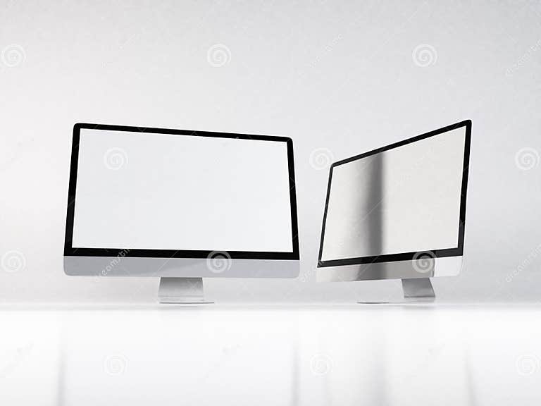 Realistic Personal Computer Mockup Template Scene Stock Illustration ...