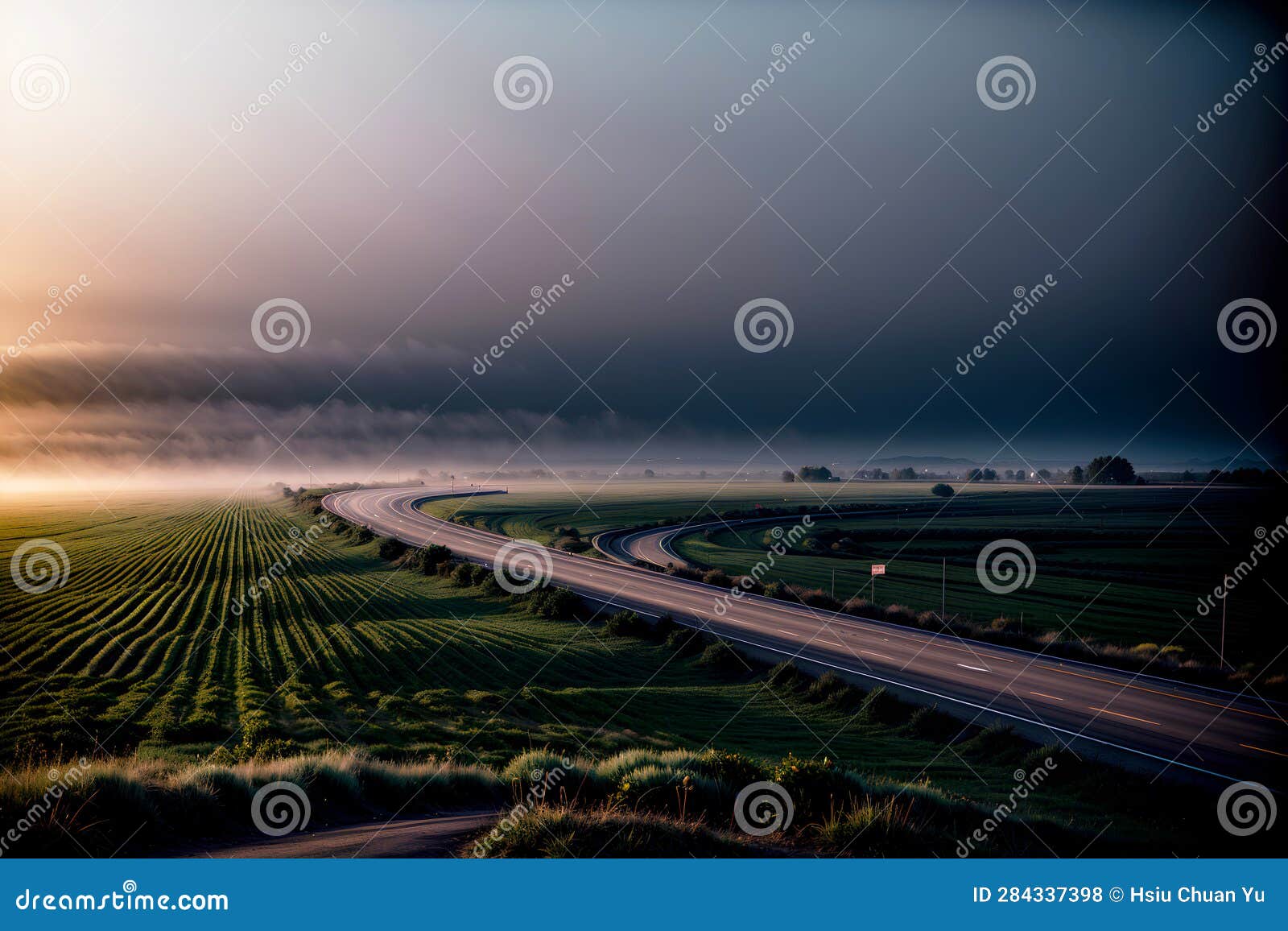 Realistic Photo Bird View of the Empty Highway through the Fields in a ...