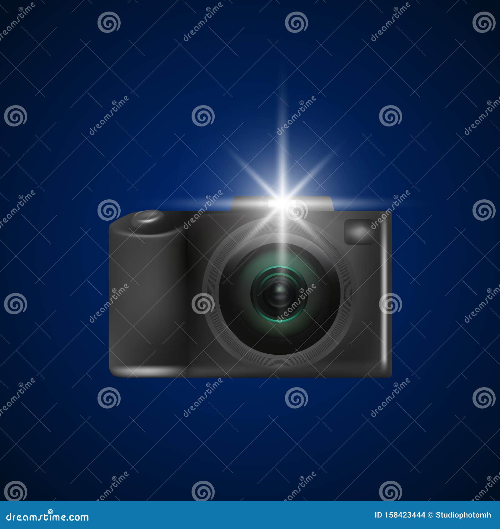 Realistic Photo Camera. Professional Photo Studio Flash Stock Vector ...