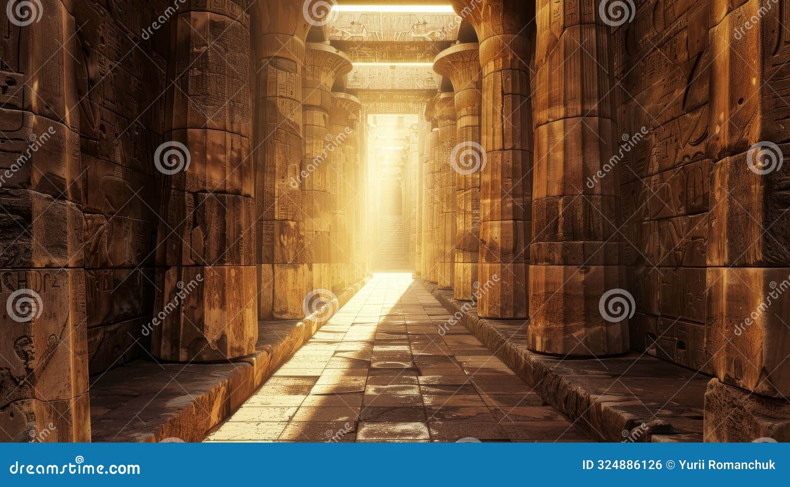 Realistic Photo of Corridor Amidst Ancient Columns Inside Temple for ...