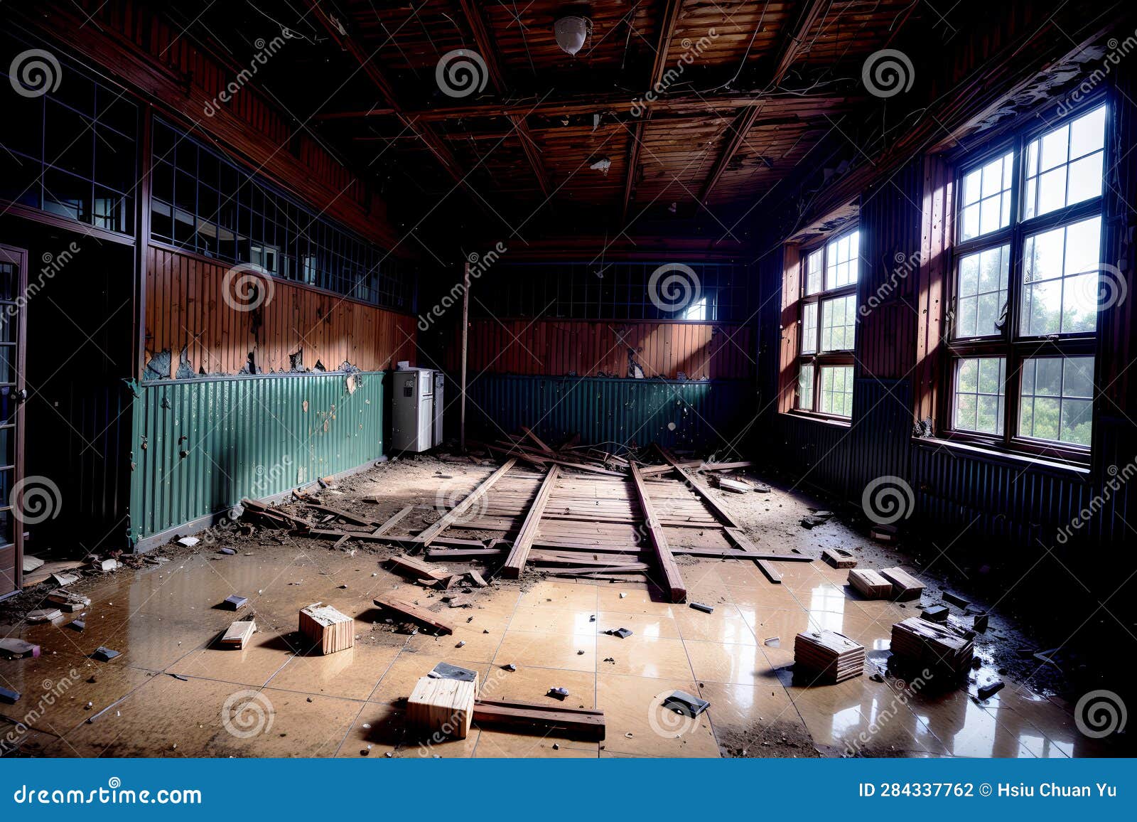 Realistic Photo of Destructed Broken Room Interior Stock Illustration ...