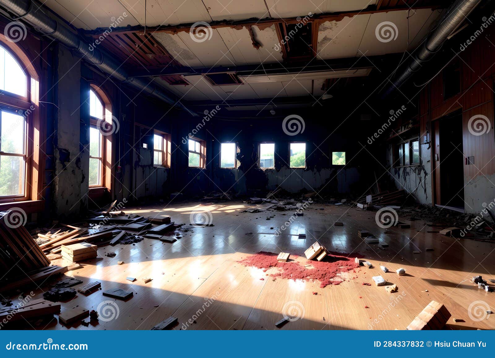 Realistic Photo of Destructed Broken Room Interior Stock Illustration ...