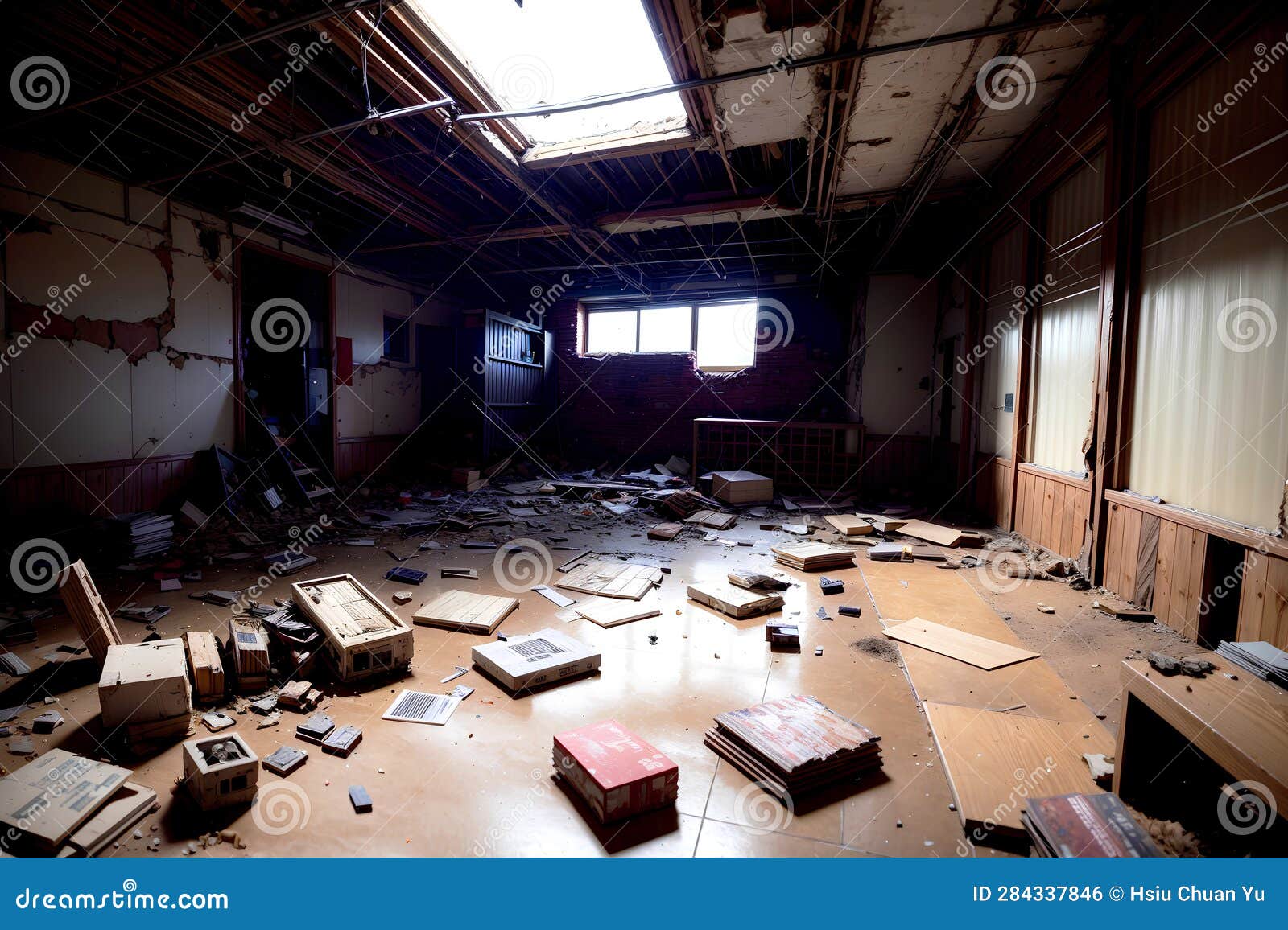 Realistic Photo of Destructed Broken Room Interior Stock Illustration ...