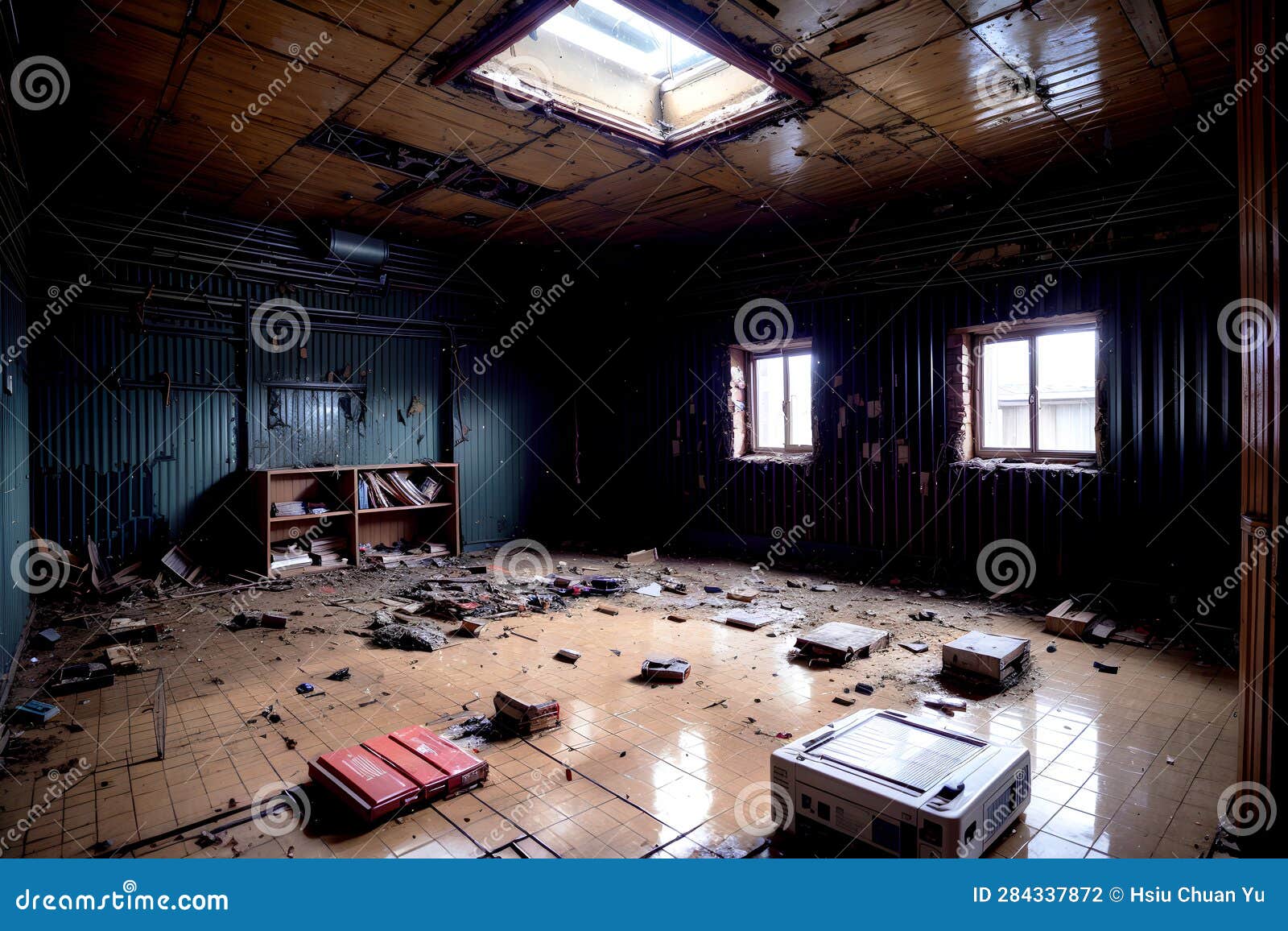 Realistic Photo of Destructed Broken Room Interior Stock Illustration ...